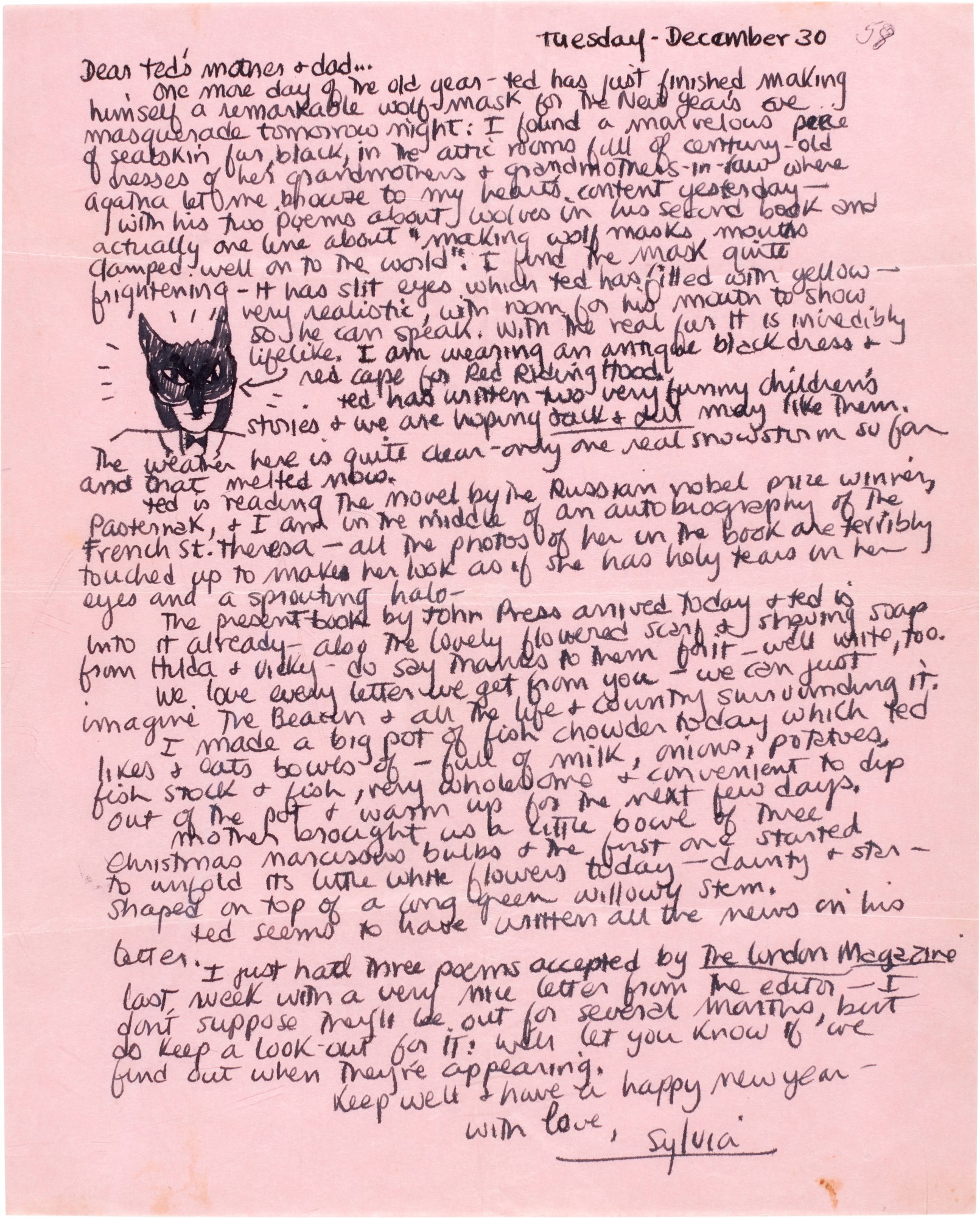 Sylvia Plath | Autograph letter signed, to Edith & William Hughes, on ...