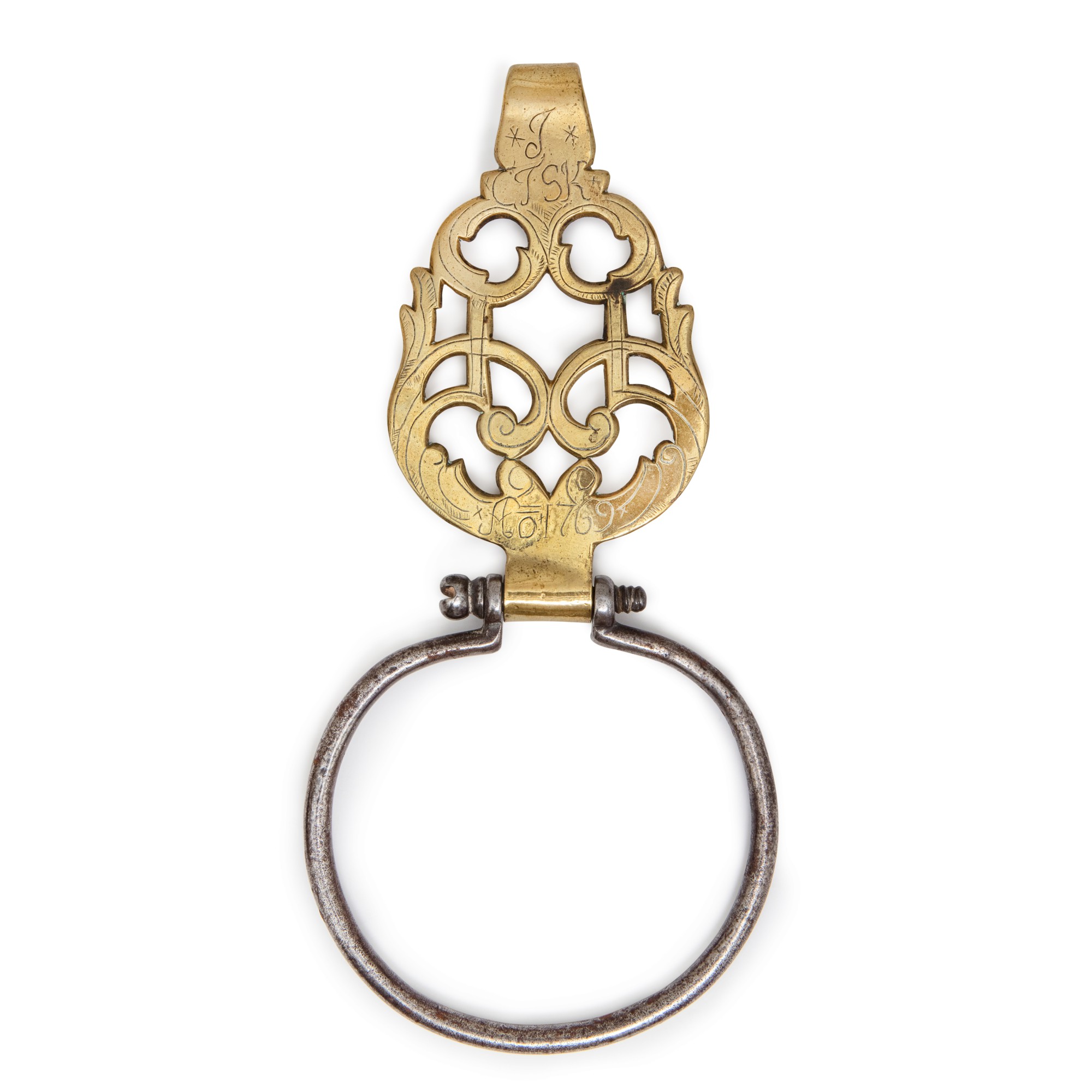 Rare English Cast and Engraved Brass and Wrought Iron Key Ring, Dated ...