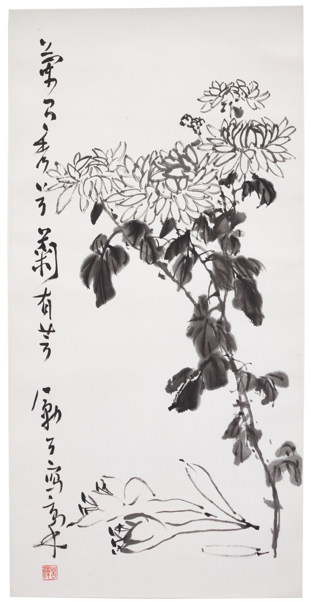 Li Kuchan (1899 - 1983) Chrysanthums | 李苦禪 （1899-1983） 秋菊圖 水墨紙本 立軸 ...