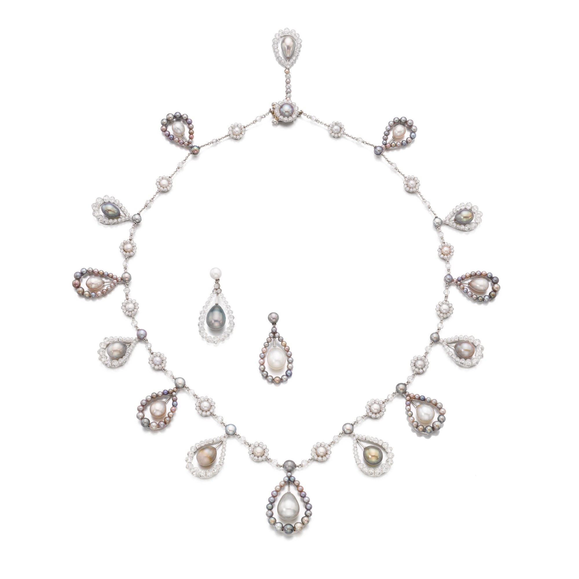 Natural pearl and diamond demi-parure | 天然珍珠配鑽石首飾套裝 | Magnificent ...
