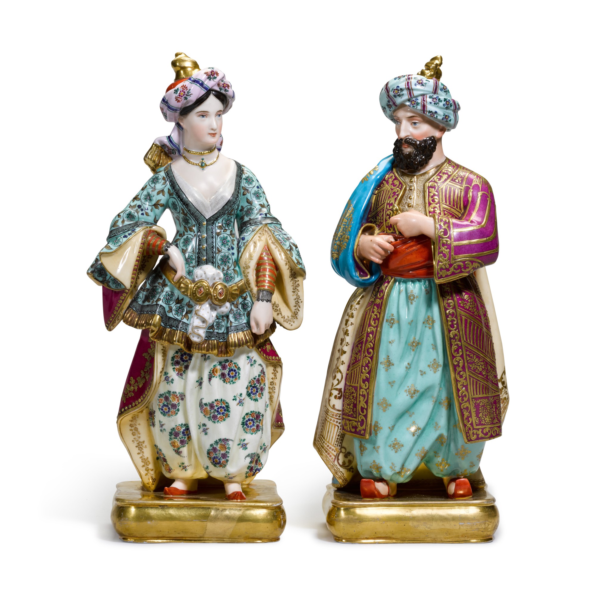 A pair of porcelain standing figurines of a Sultan and Sultana, Paris ...