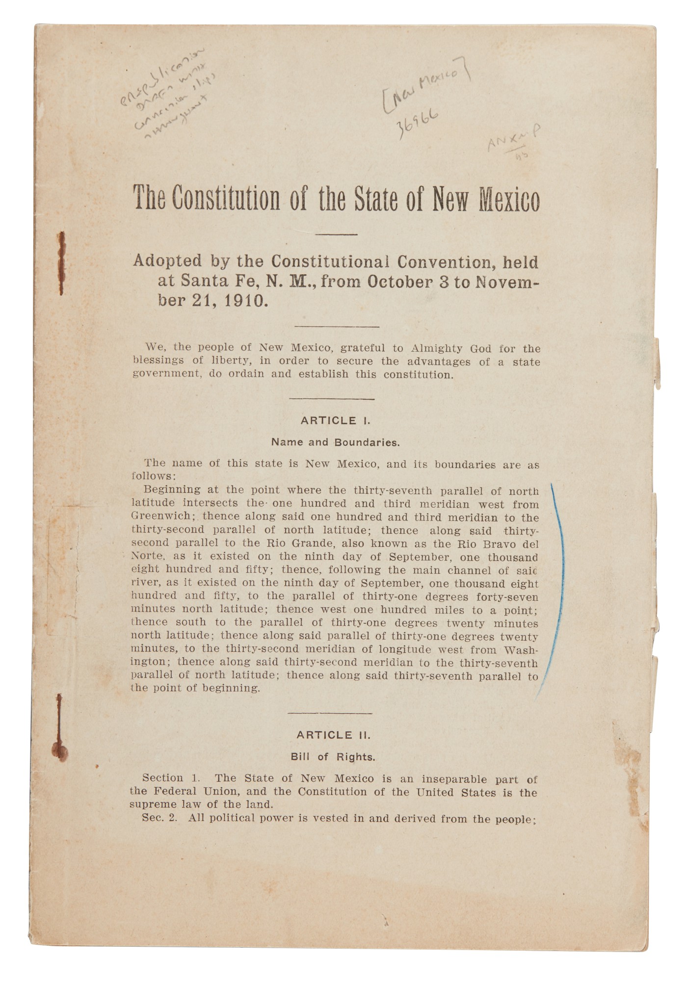New Mexico | Likely the first printing of the New Mexico state ...