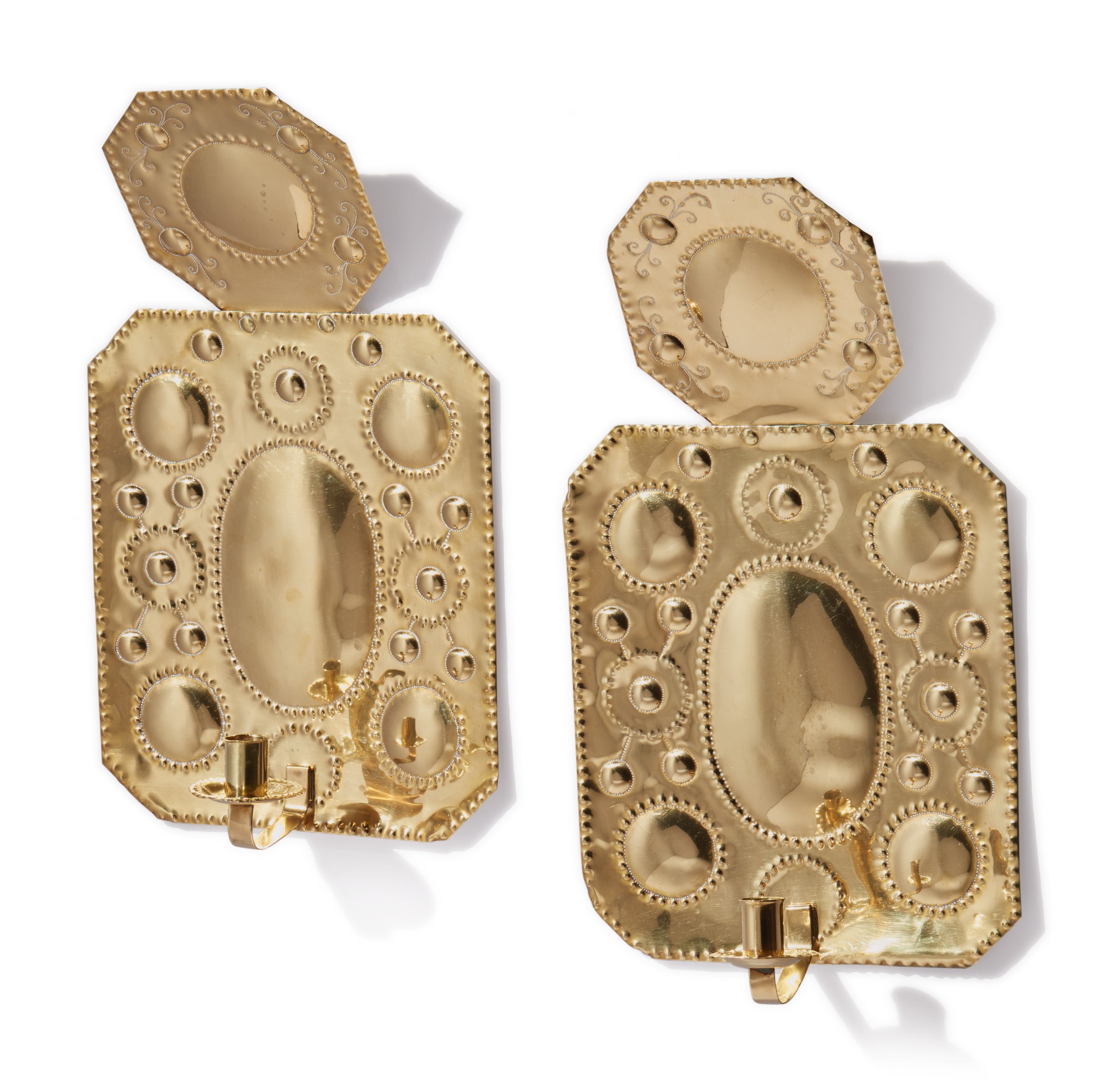 Pair of Dutch Baroque Repousse Brass Candle Wall Sconces, Early 18th ...