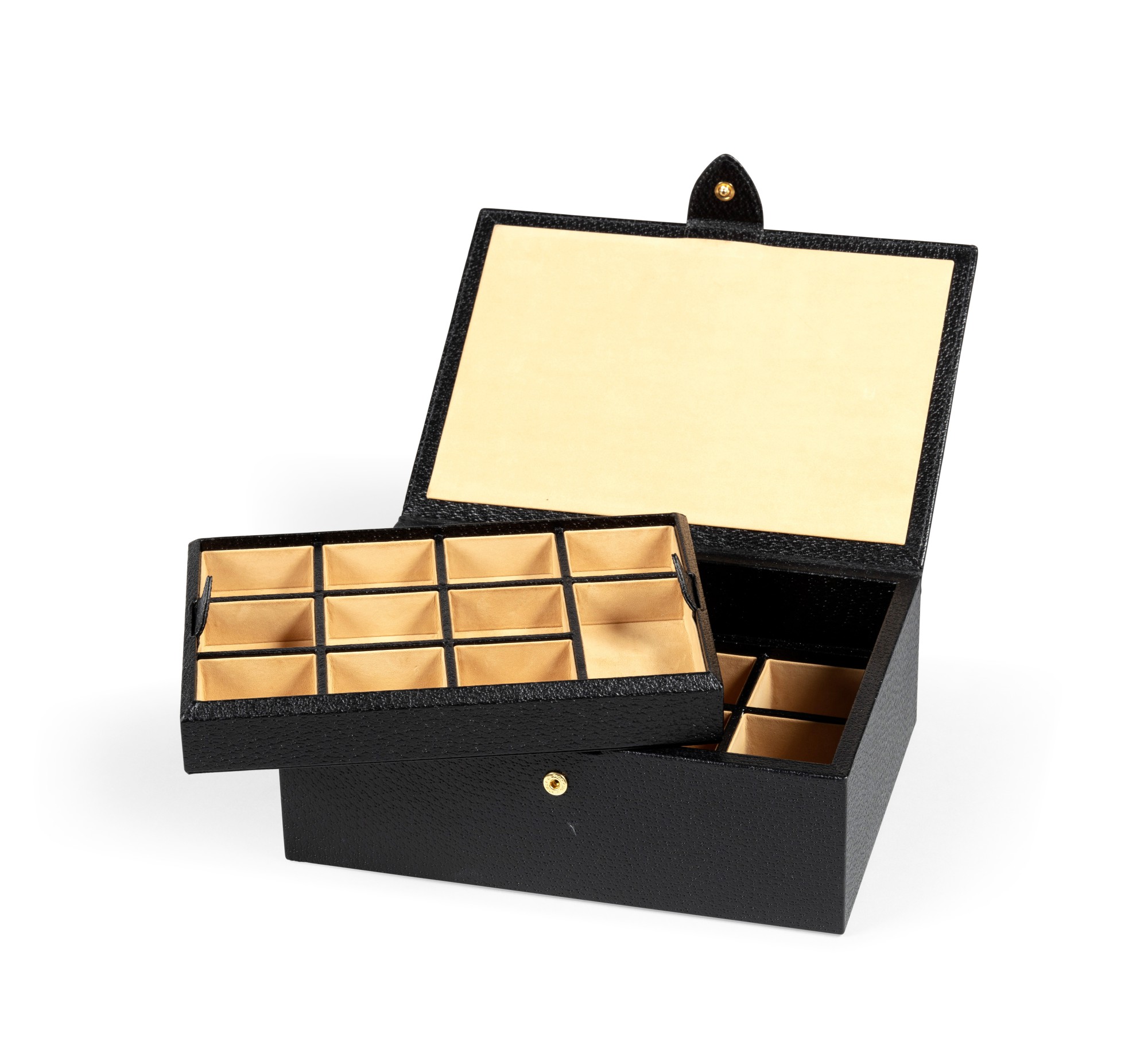 Smythson, England, A black leather jewellery case, with a KL monogram ...