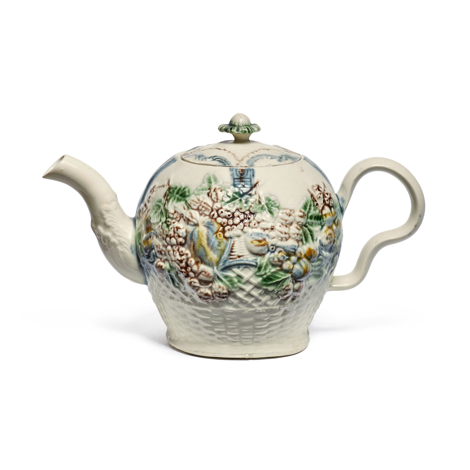 A WILLIAM GREATBATCH LEAD-GLAZED CREAM-COLORED EARTHENWARE TEAPOT AND ...