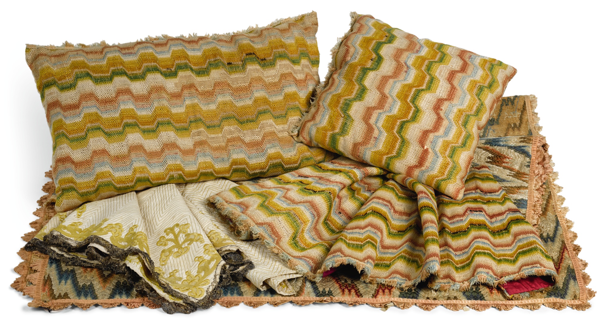 A GROUP OF EMBROIDERED 'FLAME STITCH' PANELS, EUROPEAN, PROBABLY ...