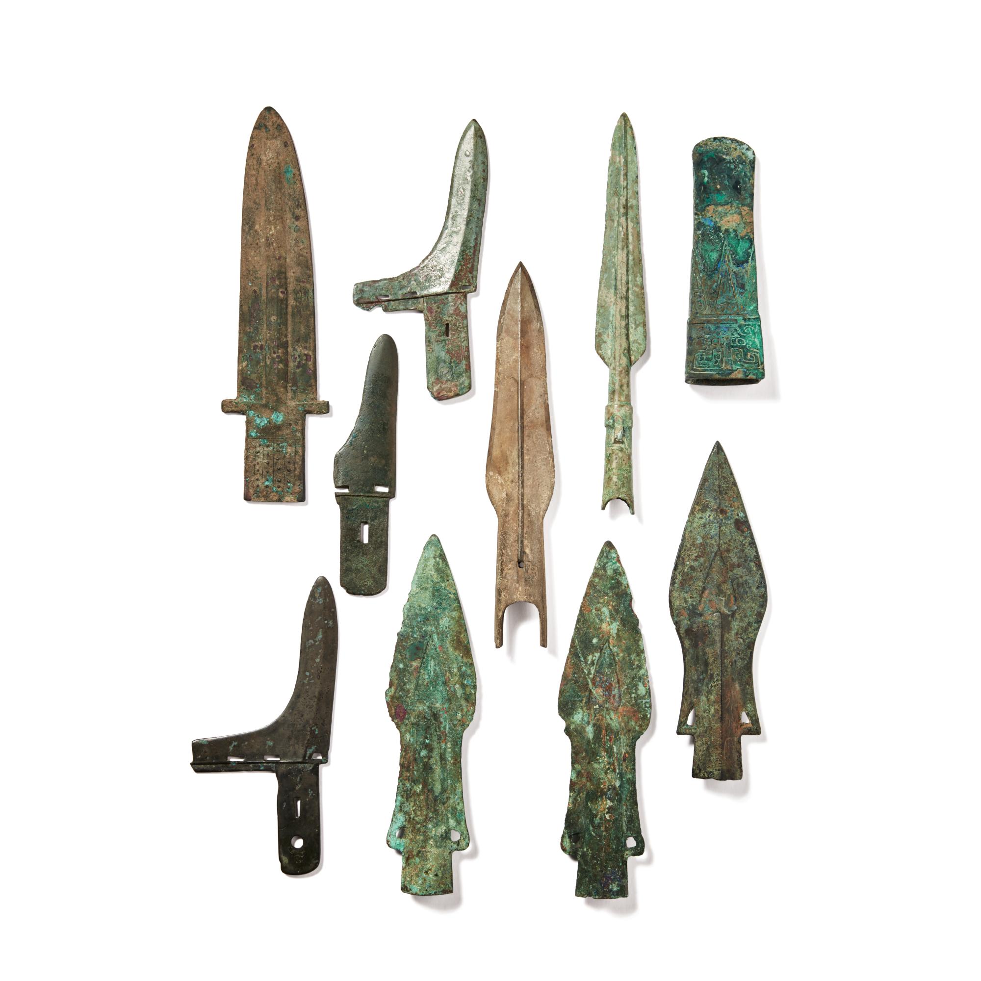A group of ten archaic bronze weapons, Shang - Eastern Zhou dynasty ...