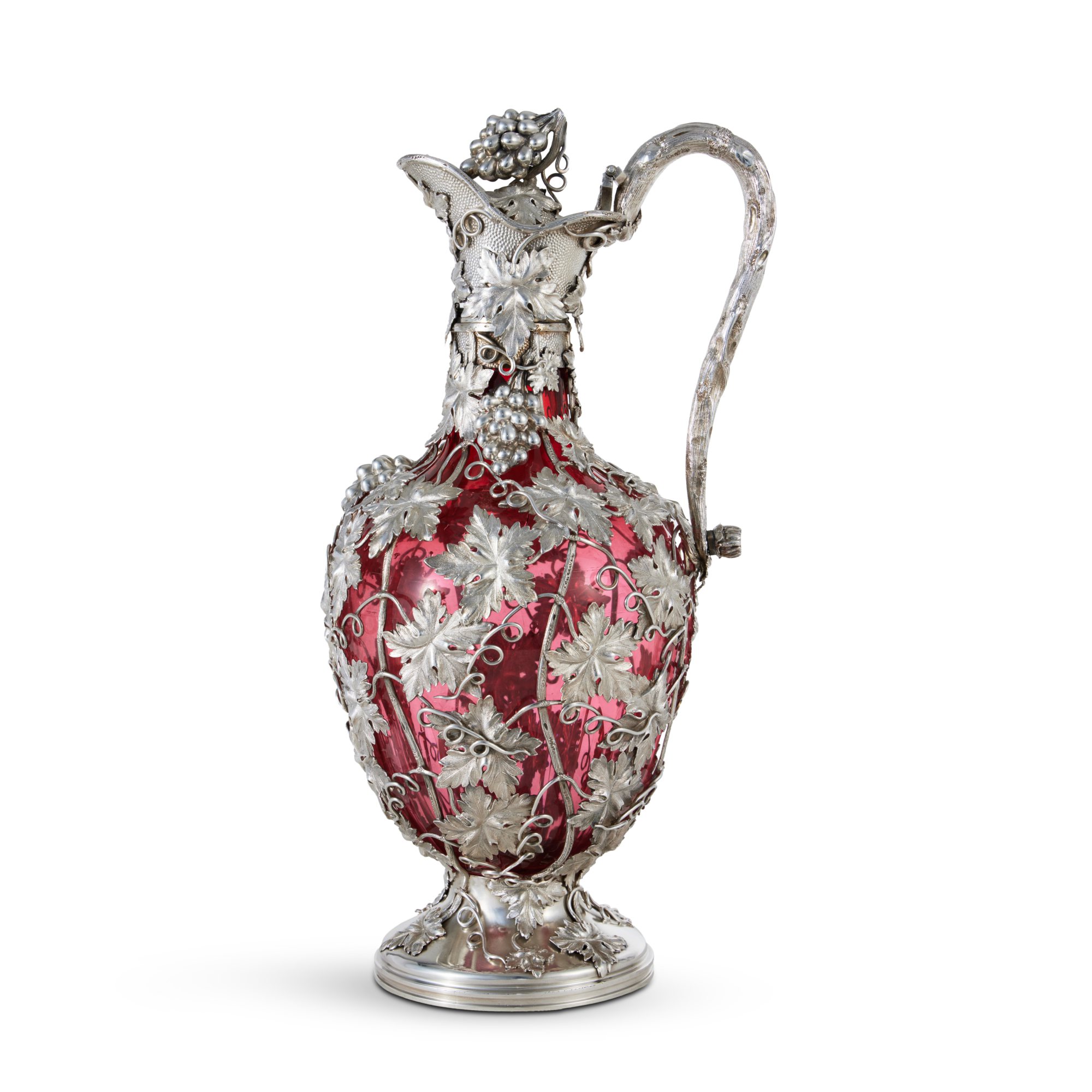 An Early Victorian Silver-Mounted Ruby Glass Claret Jug, Charles Reily ...