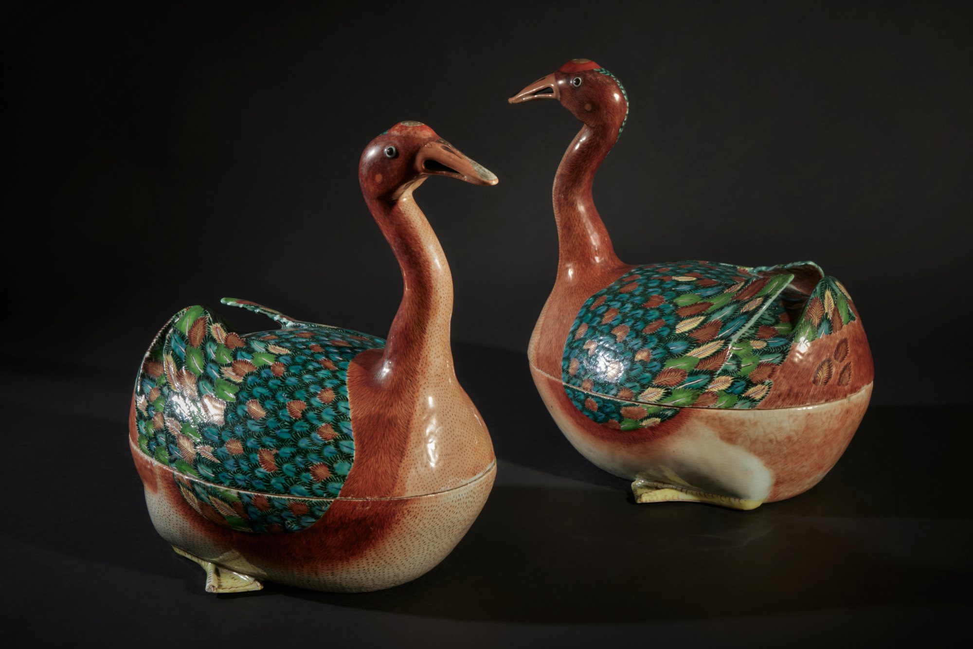 An Extremely Rare Pair of Chinese Export Famille-Rose Goose-Form ...