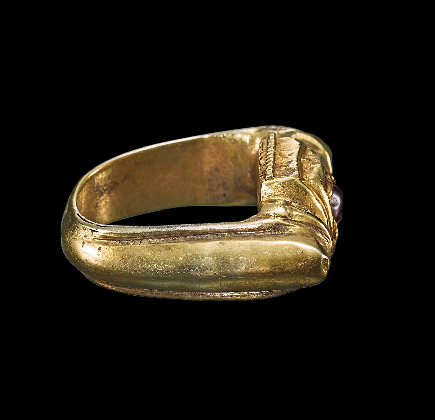 A square box gold ring with ruby or spinel Dieng Plateau, Central Java ...