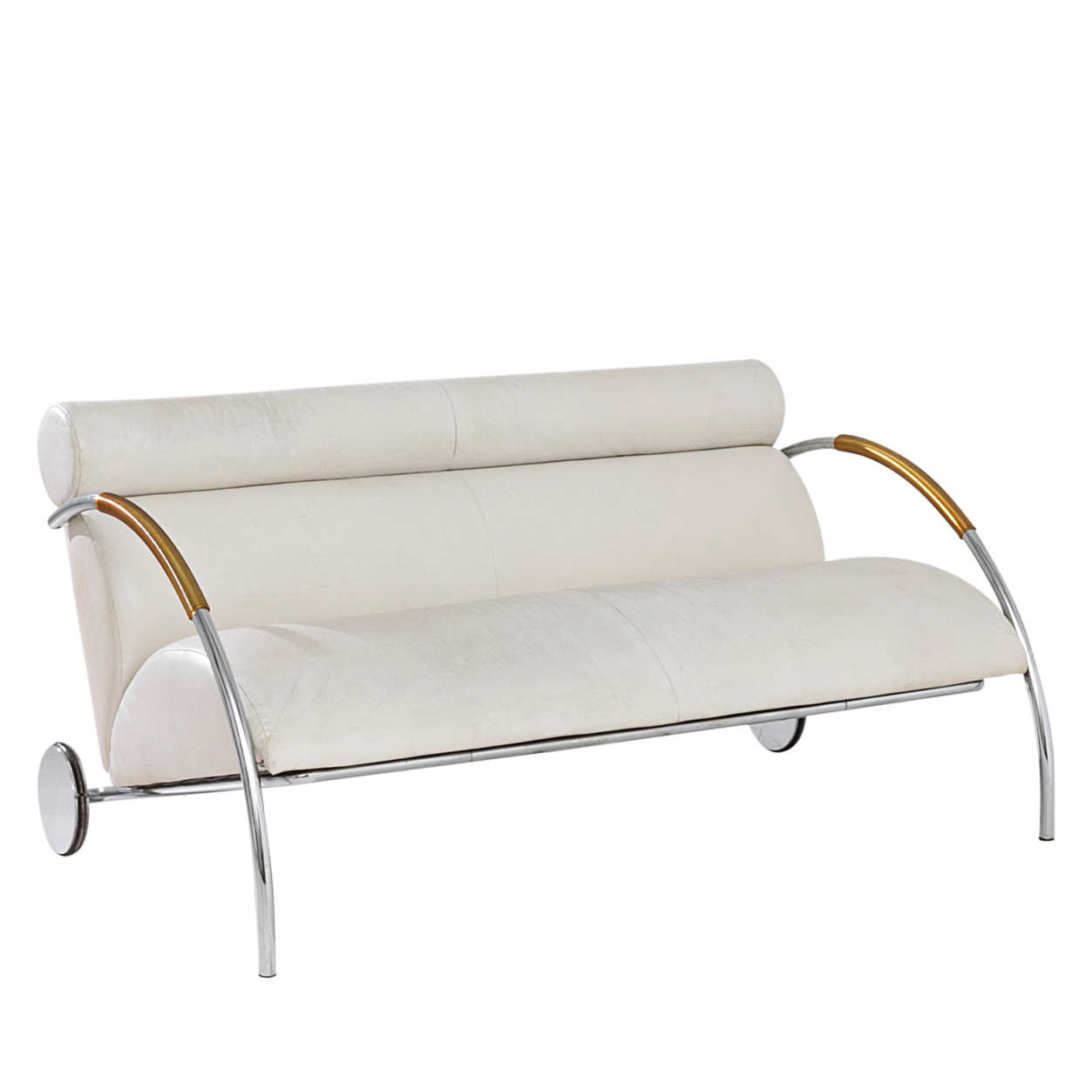 Peter Maly Vintage German Postmodern White Leather And Chrome Sofa ...