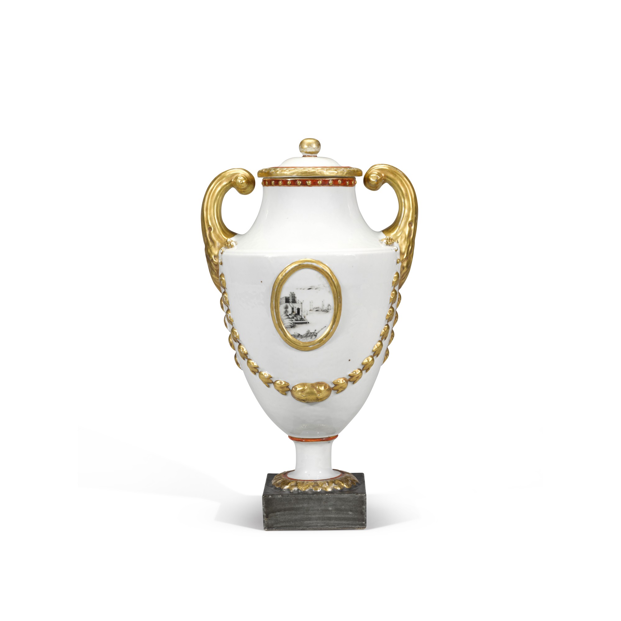 A Chinese export porcelain 'pistol-handled urn and cover, Qing dynasty ...