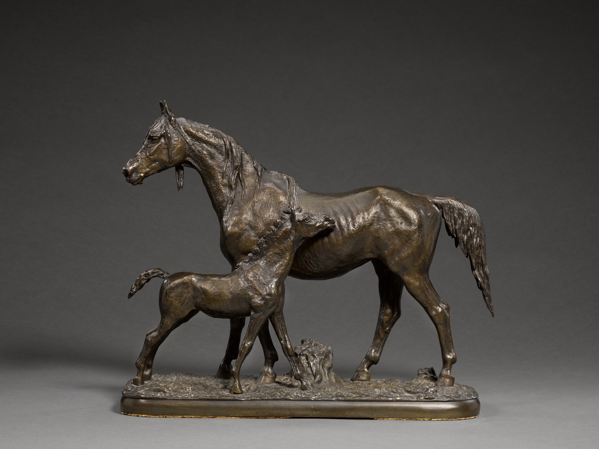 Mare and foal standing over a tree stump | 19th & 20th Century ...