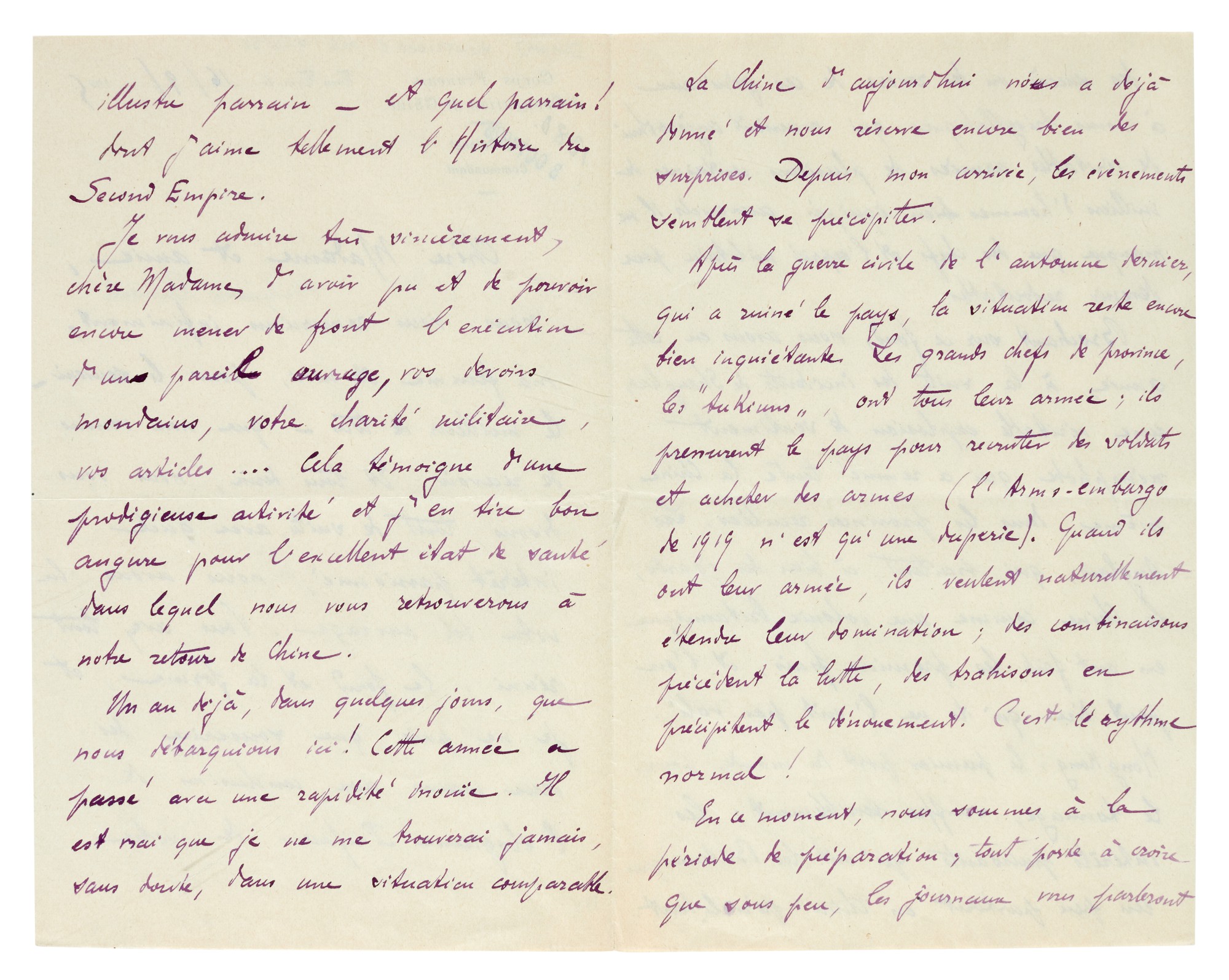 China — Charles Huntziger | Autograph letter signed, on the current and ...