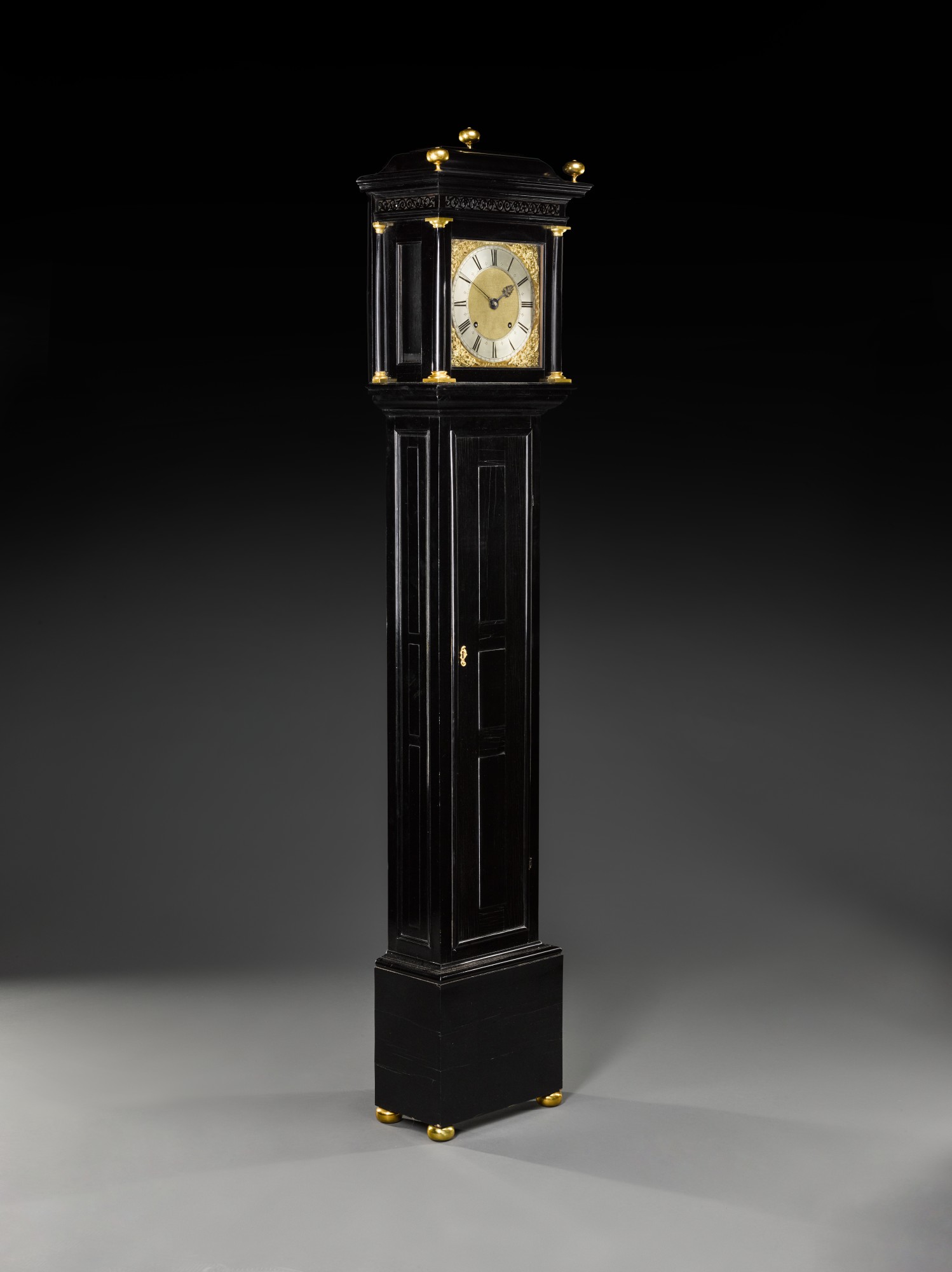 Joseph Knibb. A Charles II ebony Roman striking three-month longcase ...