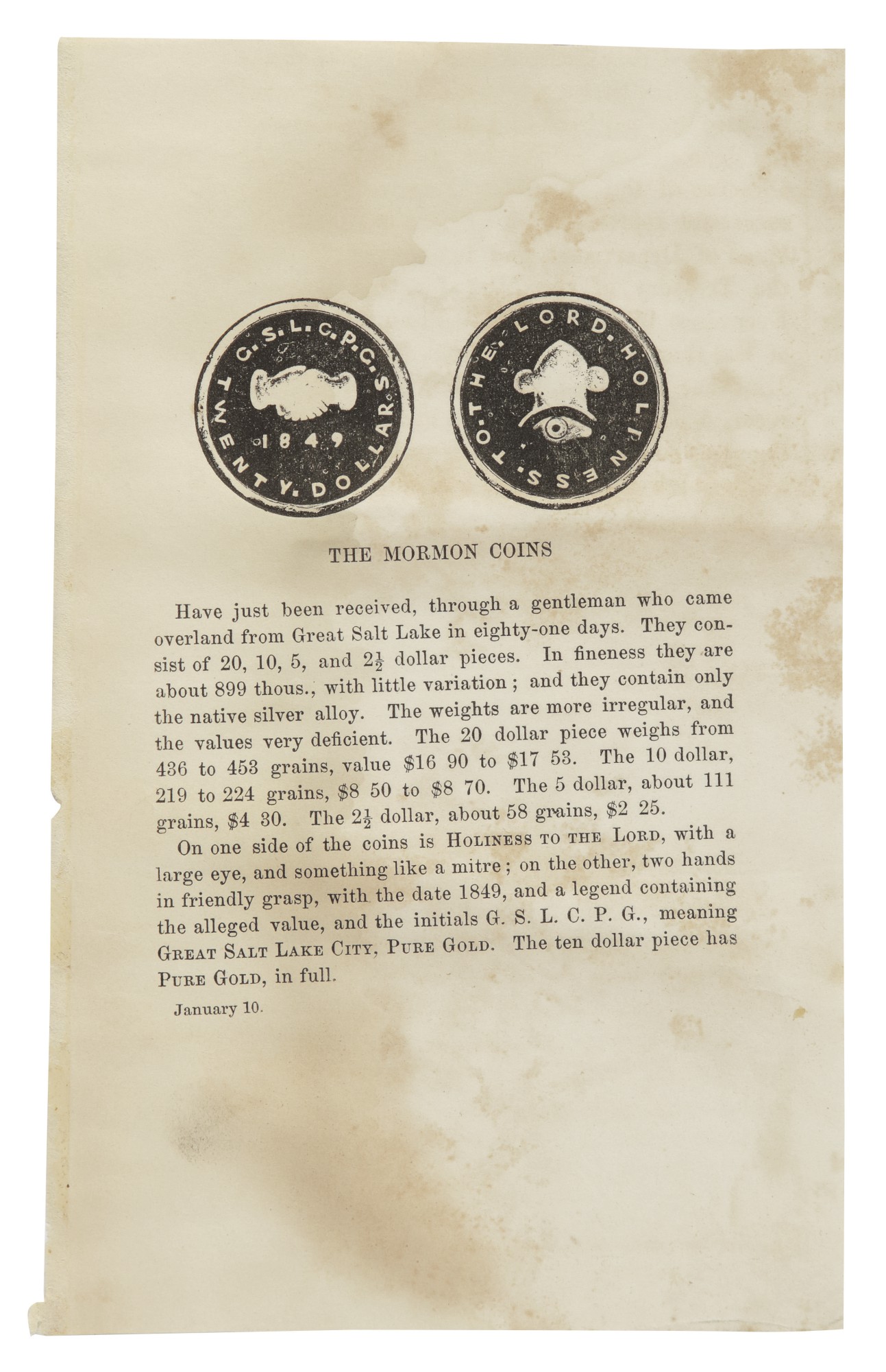 (MORMON COINS) | The Mormon Coins. [Philadelphia, 1850] | Fine Books ...