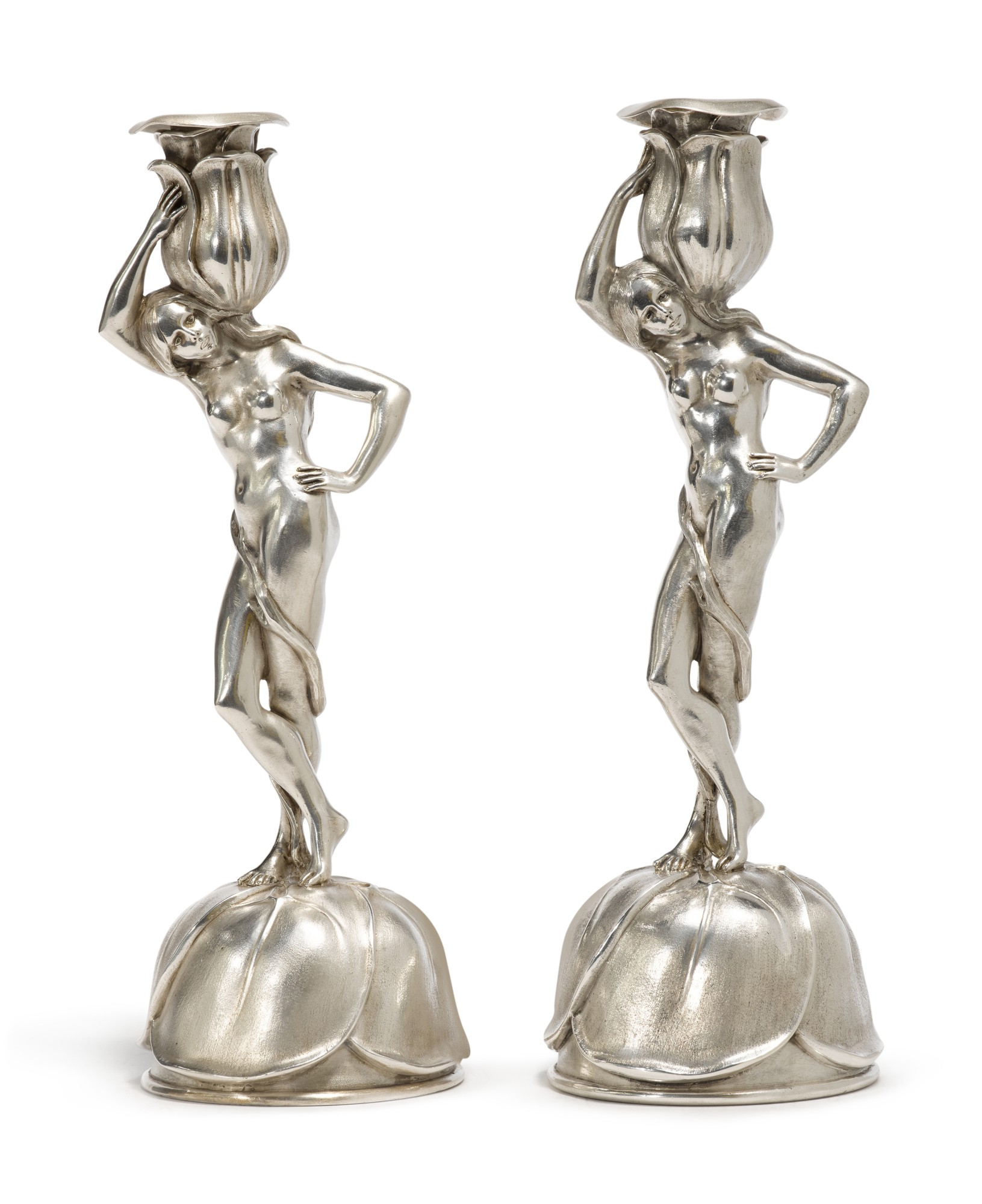 A Pair of French Silver Figural Candlesticks, Christofle, Paris, Late ...