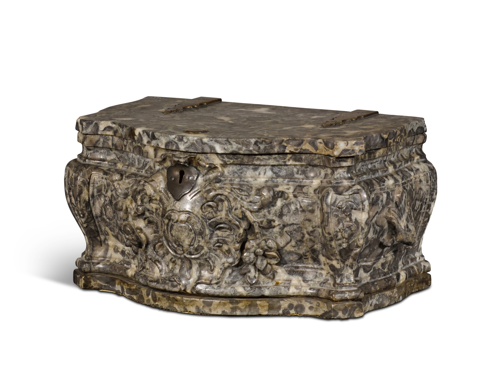 A NORTHERN EUROPEAN CARVED GREY SAINT-ANNE MARBLE CASKET, PROBABLY ...