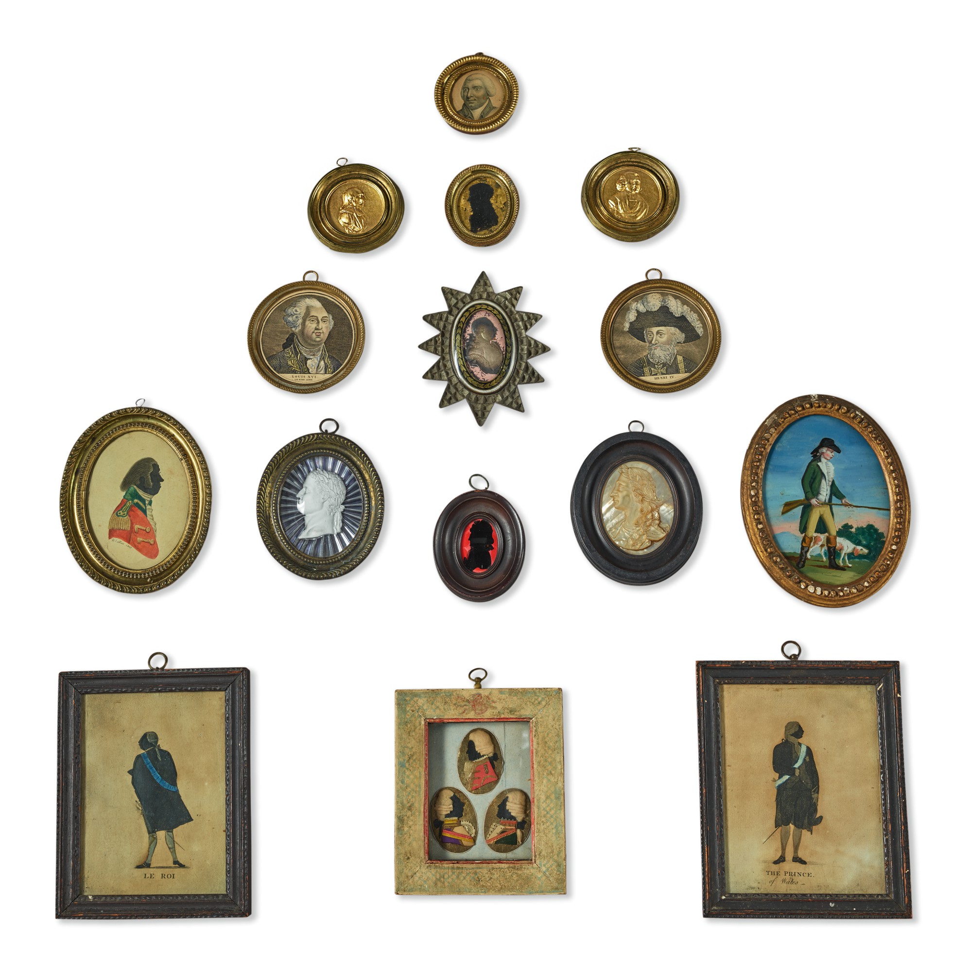 A GROUP OF SMALL FRAMED MINIATURES OF MONARCHS AND GENTLEMEN | Mario ...