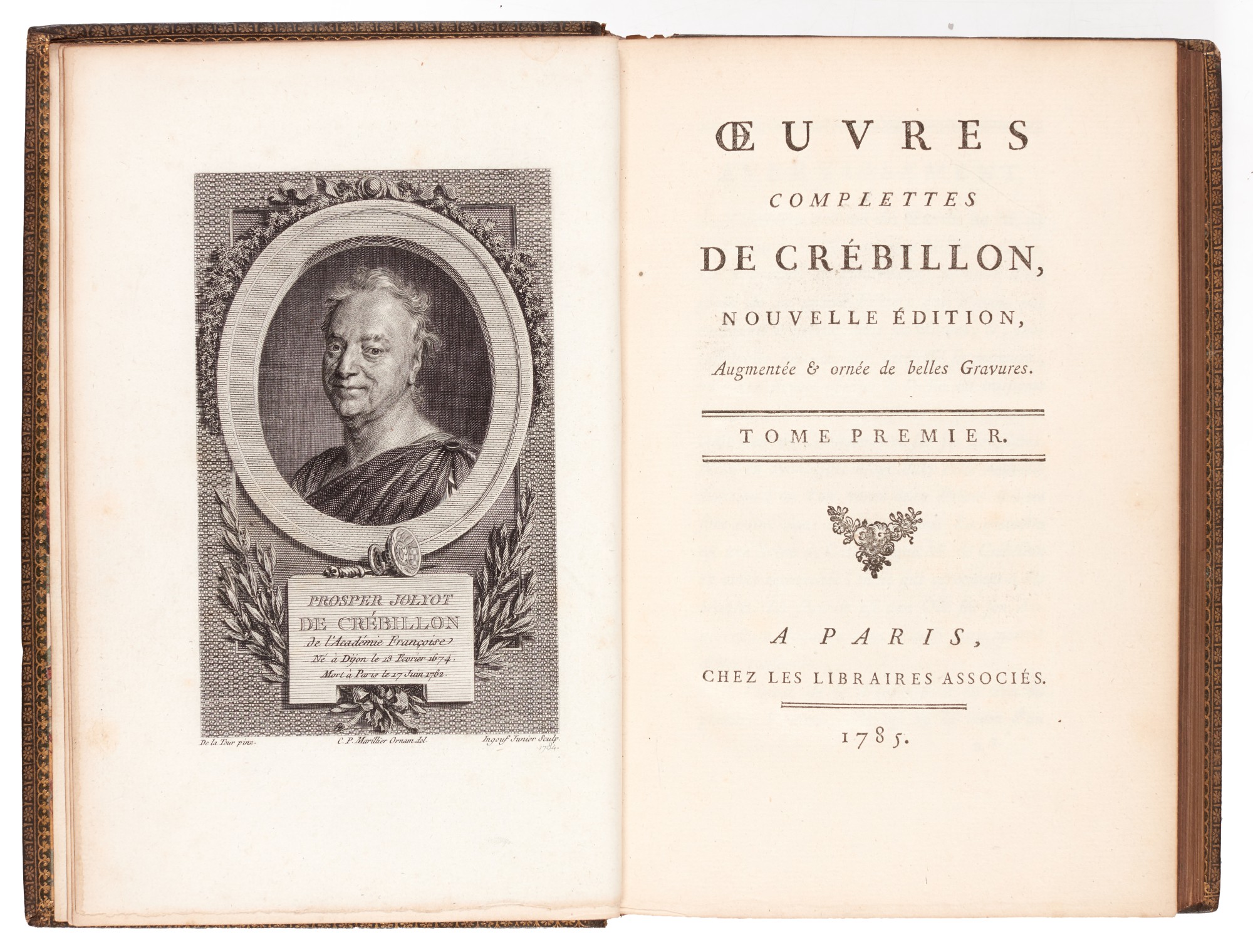 Crébillon, Oeuvres complettes, Paris, 1785, 3 volumes, green morocco ...