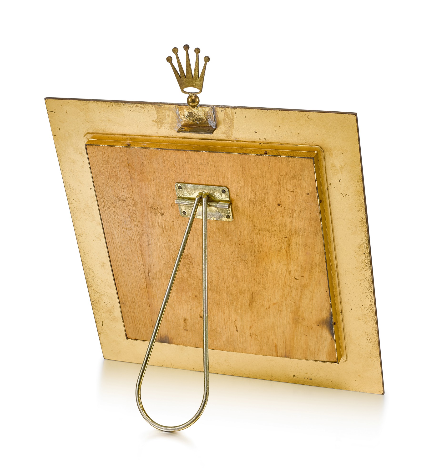 ROLEX | A GILT BRASS AND GREEN ENAMEL RETAILER'S DISPLAY MIRROR WITH ...