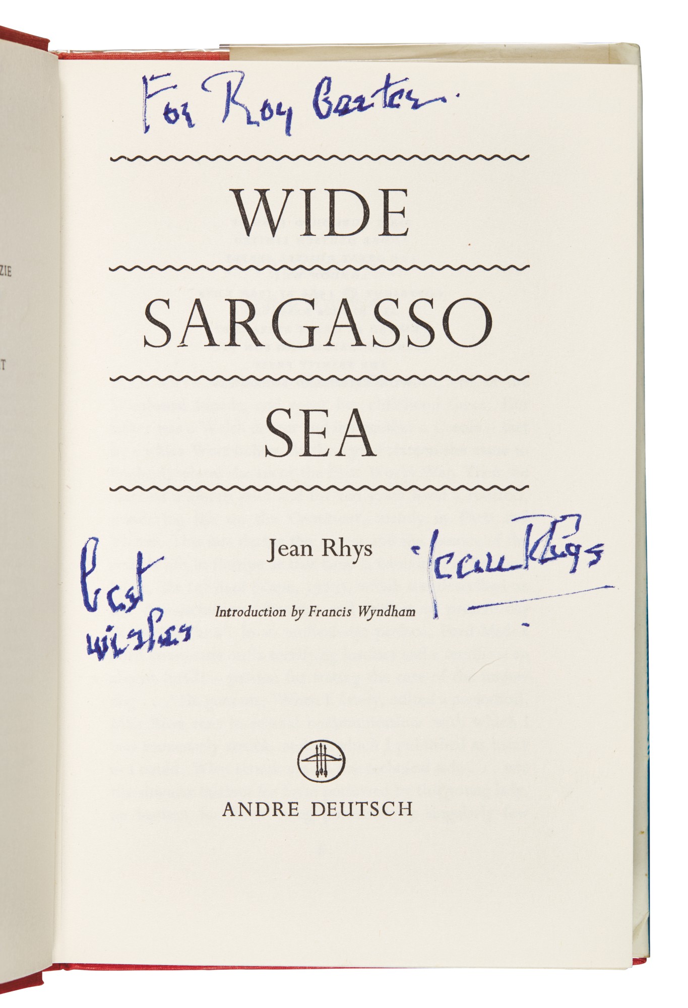 Rhys, Wide Sargasso Sea, 1966, inscribed | English Literature, History ...