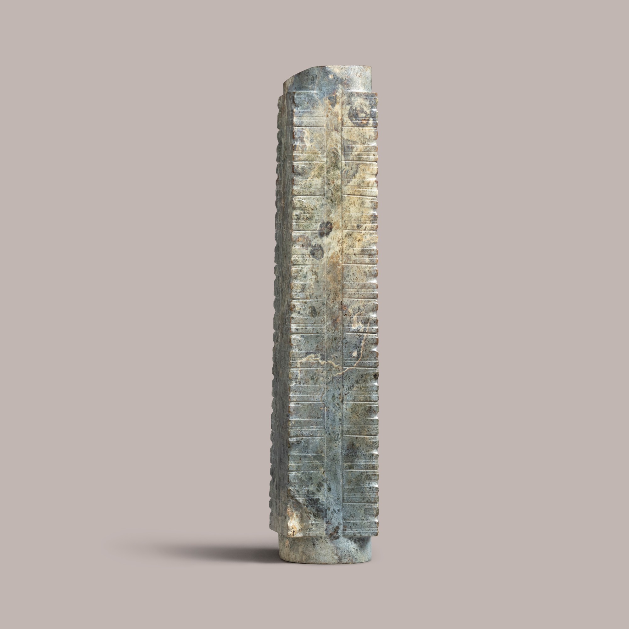 a large mottled green jade cong, Neolithic period, Liangzhu culture ...