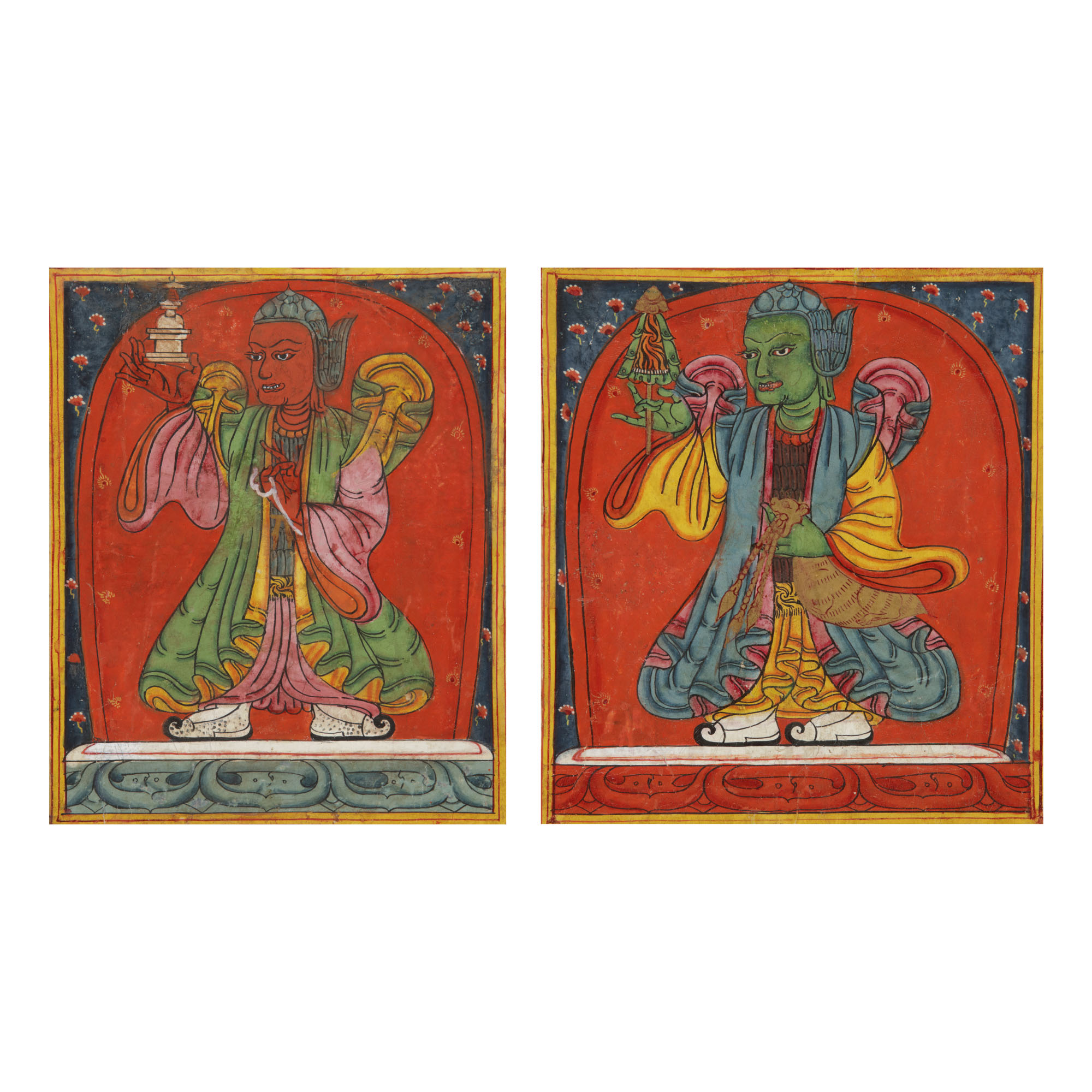 A PAIR OF TSAKALI DEPICTING GUARDIANS, TIBET, 13TH CENTURY | Indian ...