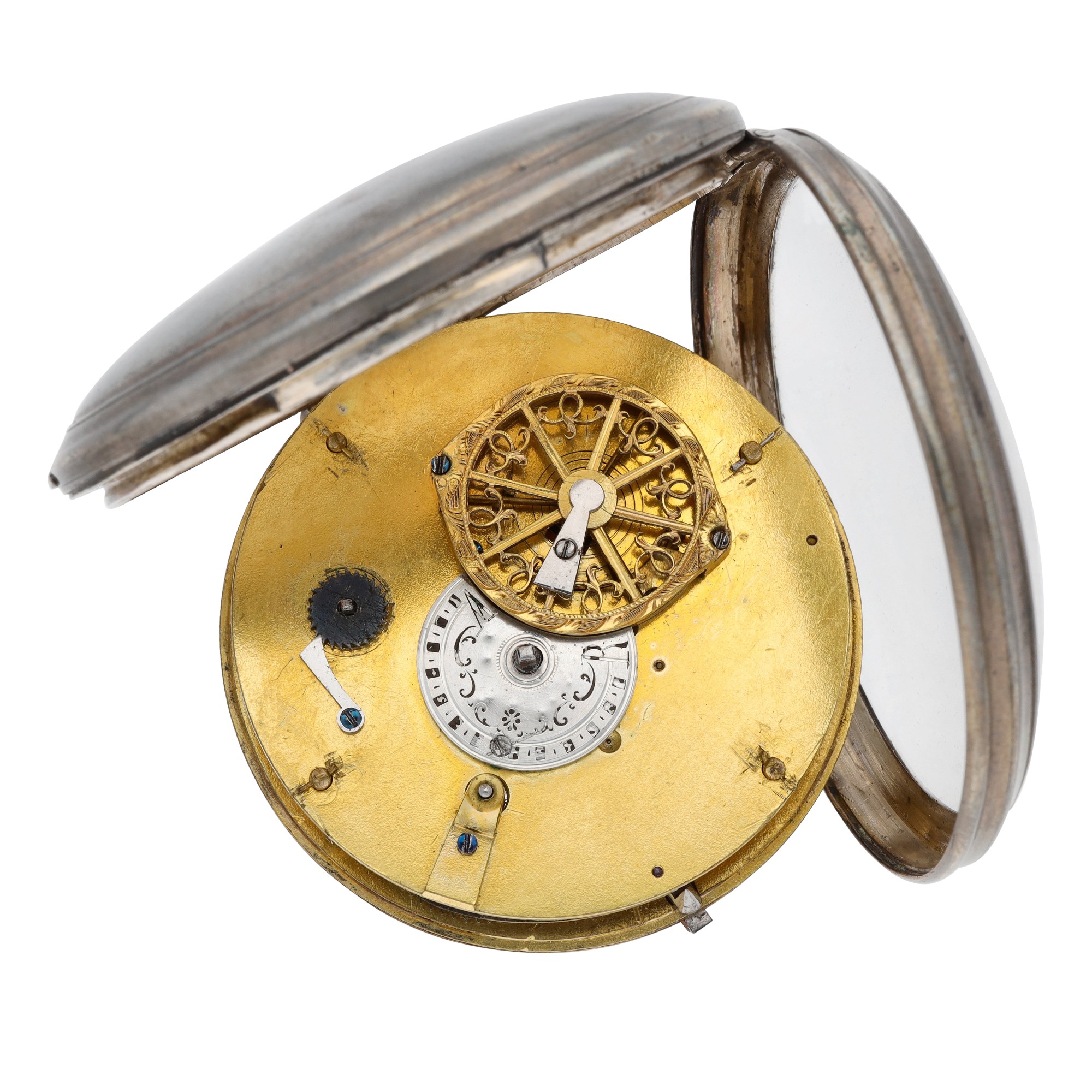 A Swiss calendar verge watch with polychrome enamel painted dial ...