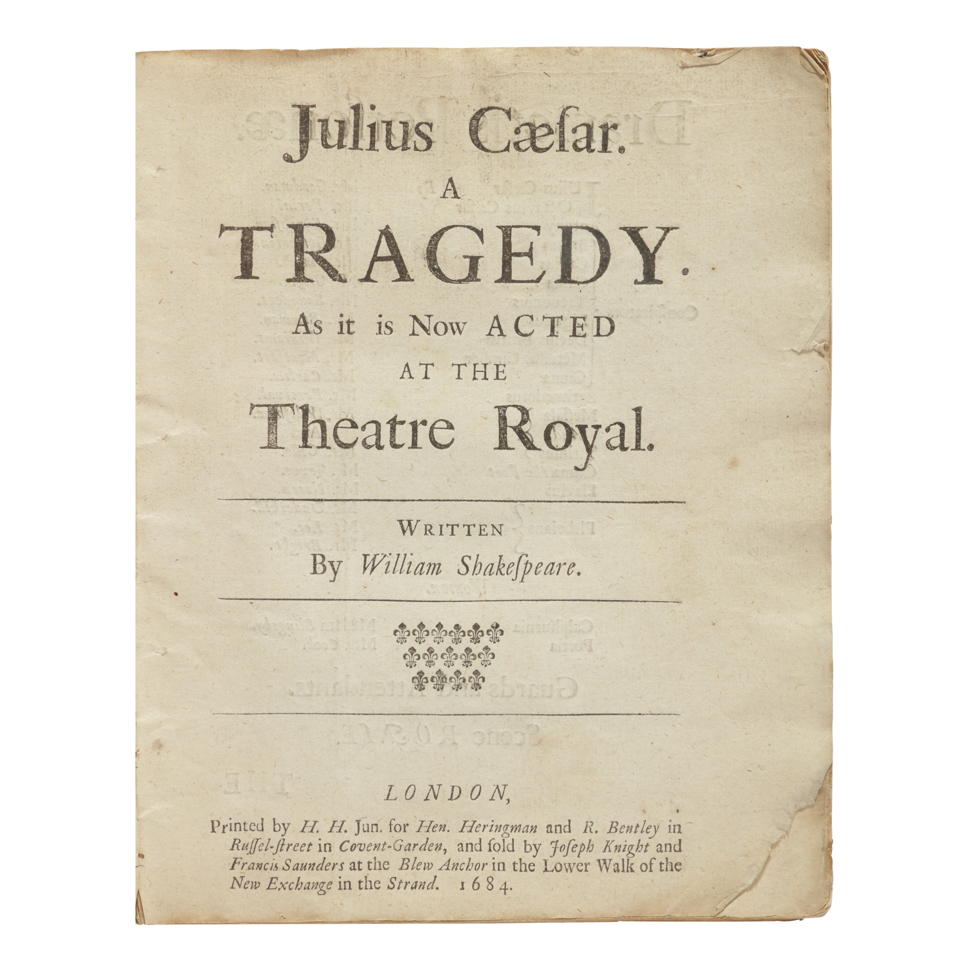 SHAKESPEARE, WILLIAM | Julius Caesar. A Tragedy as t is now acted at ...