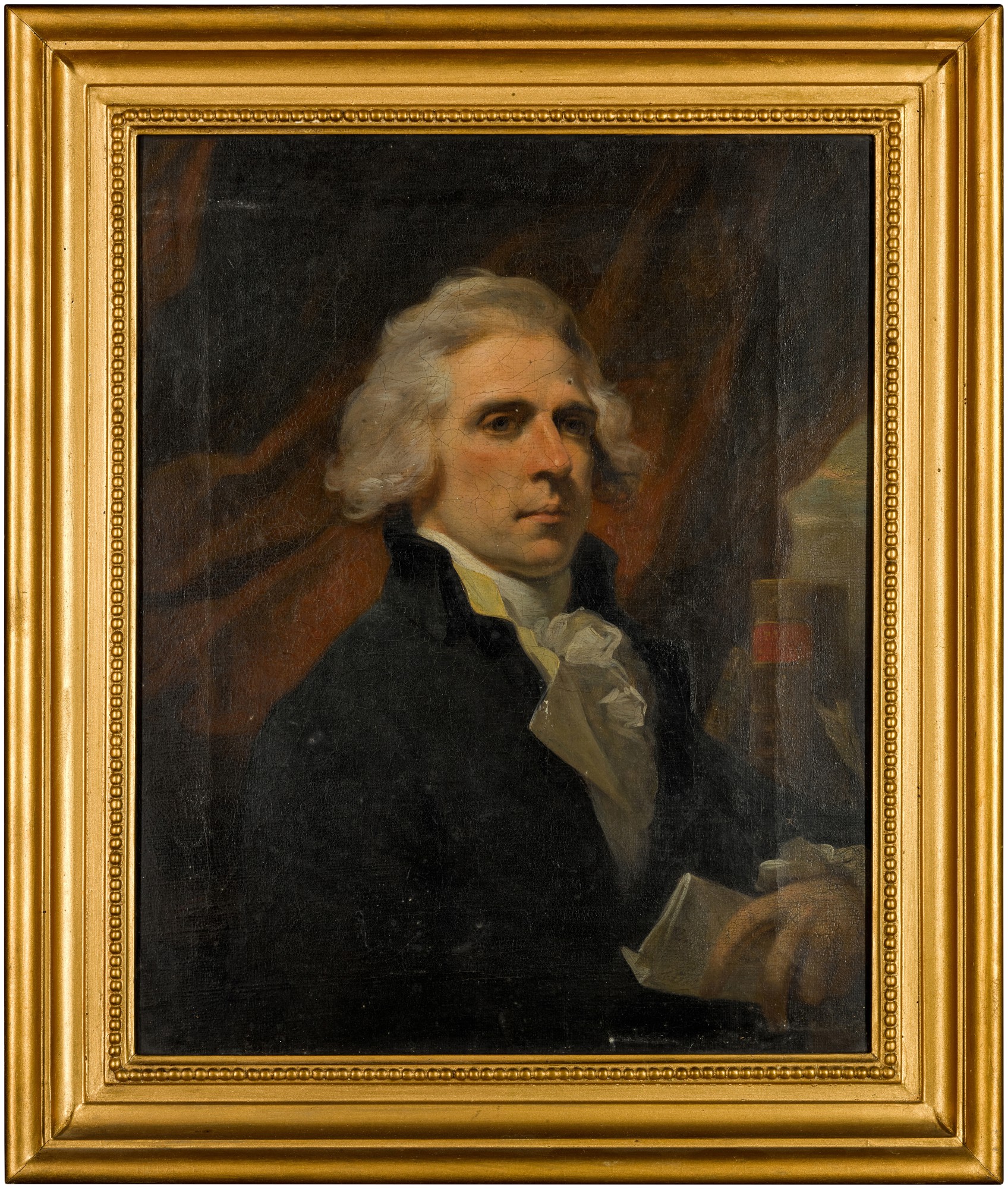 Portrait of John Christian Curwen (1756-1828), half length, holding a ...