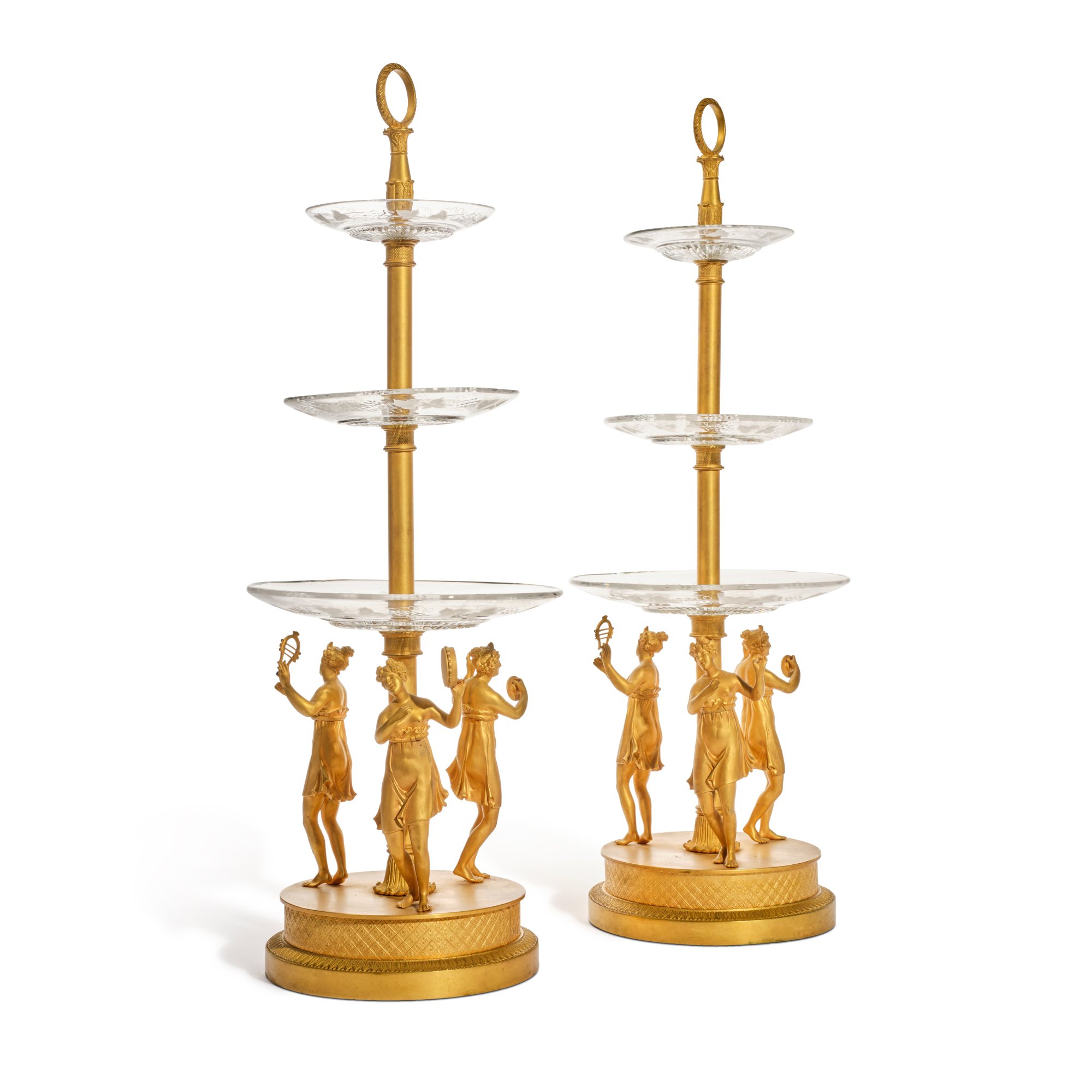 A Pair of Empire Cut-Glass Mounted Gilt-Bronze Three Tier Centerpieces ...