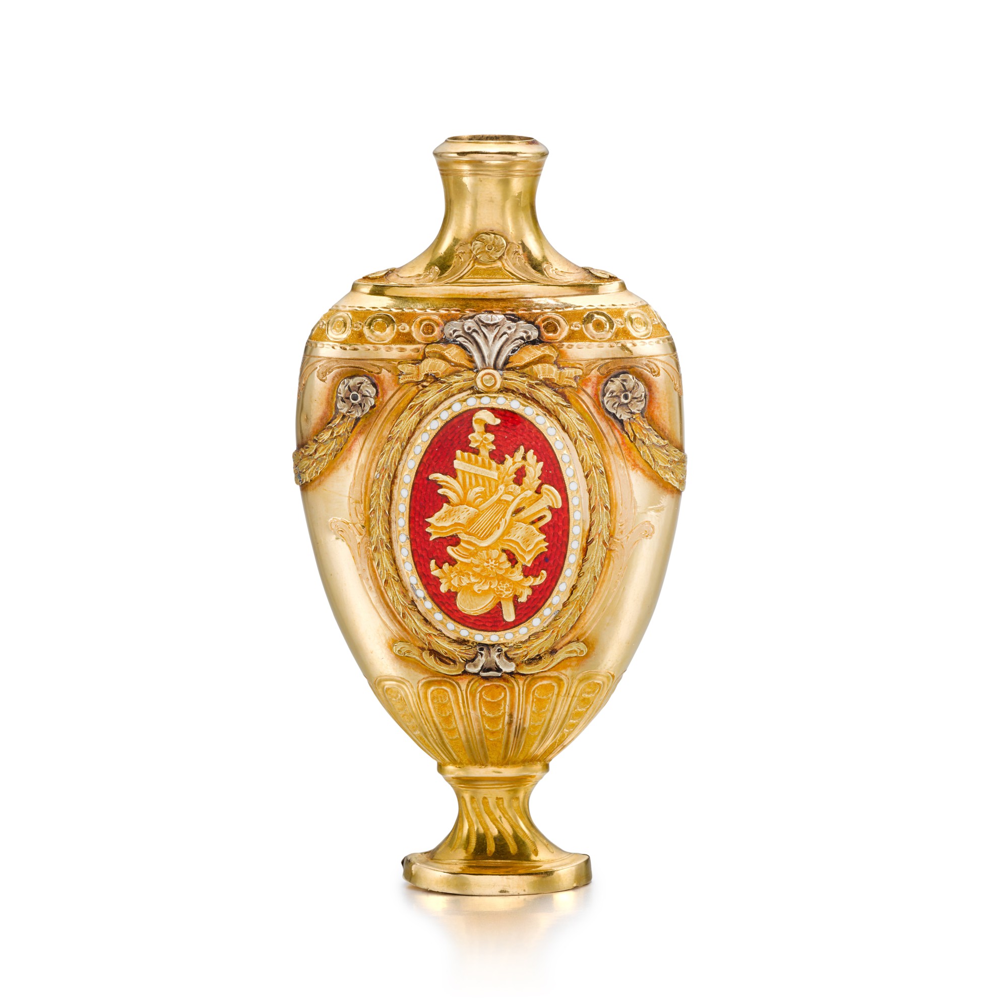 A three-coloured gold and enamel scent bottle, Olof Ekman, Stockholm ...