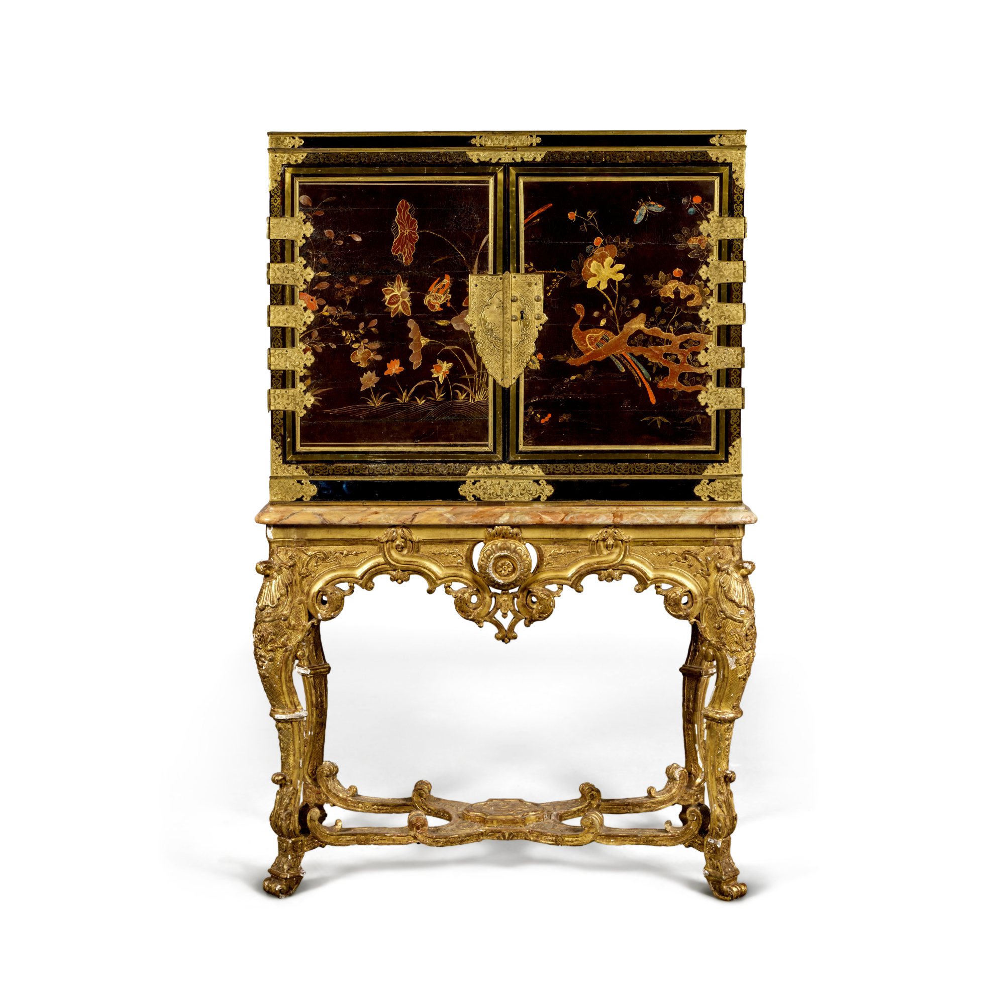 A Chinese and European Lacquer Gilt-Bronze Mounted Brass and Tortoise ...