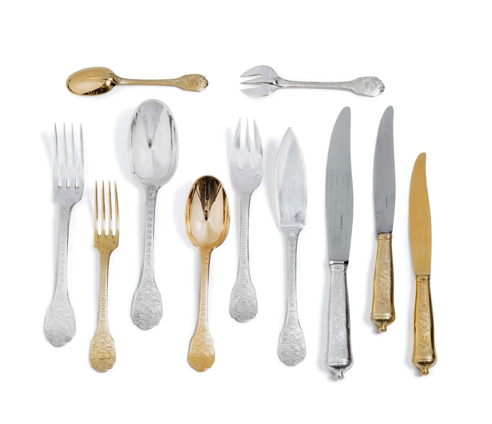 A French parcel-gilt silver 364-piece flatware partial set and 48 ...