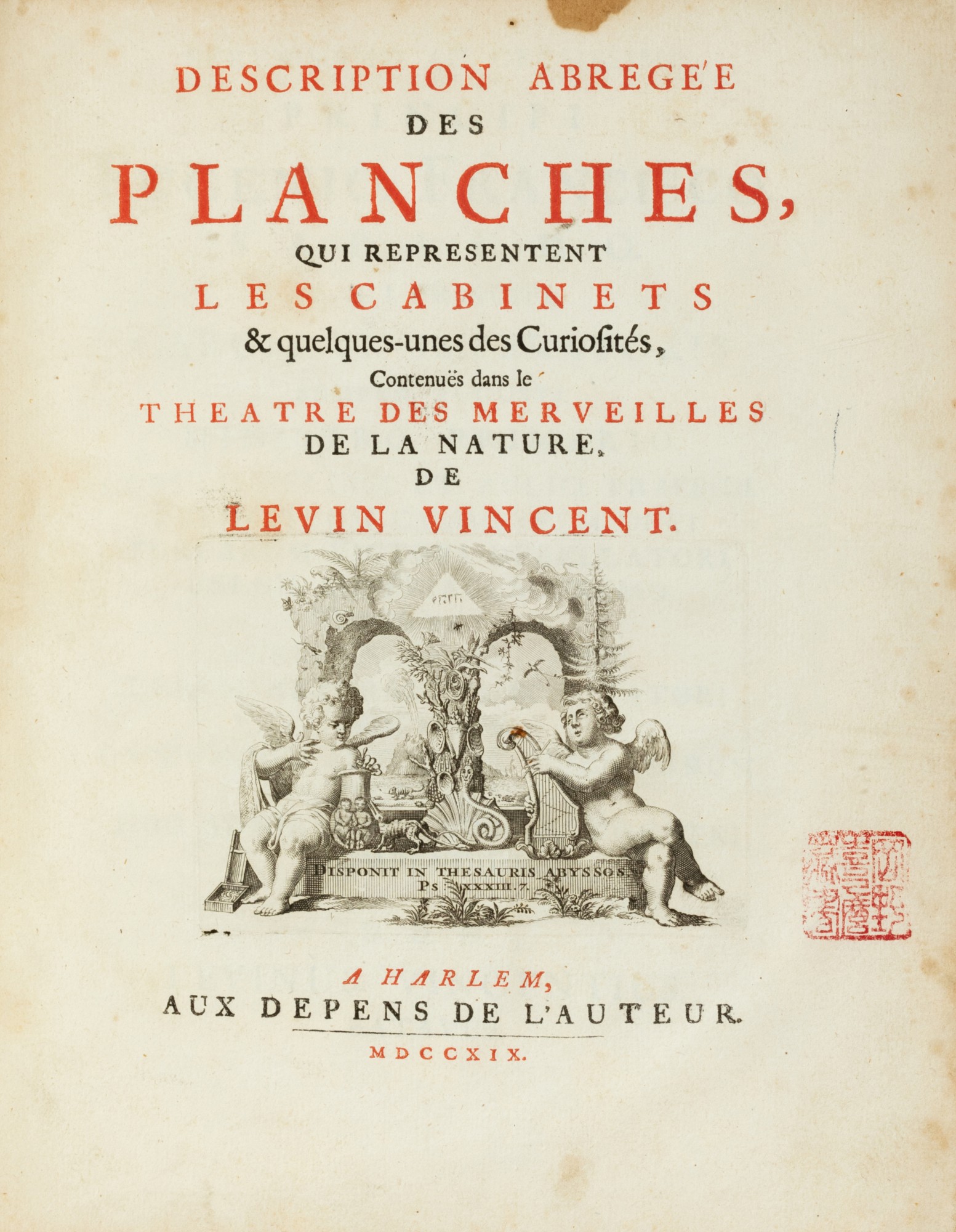 Elenchus tabularum... Harlem, 1719. In-4. Cartonnage de l'ép. Catalogue ...