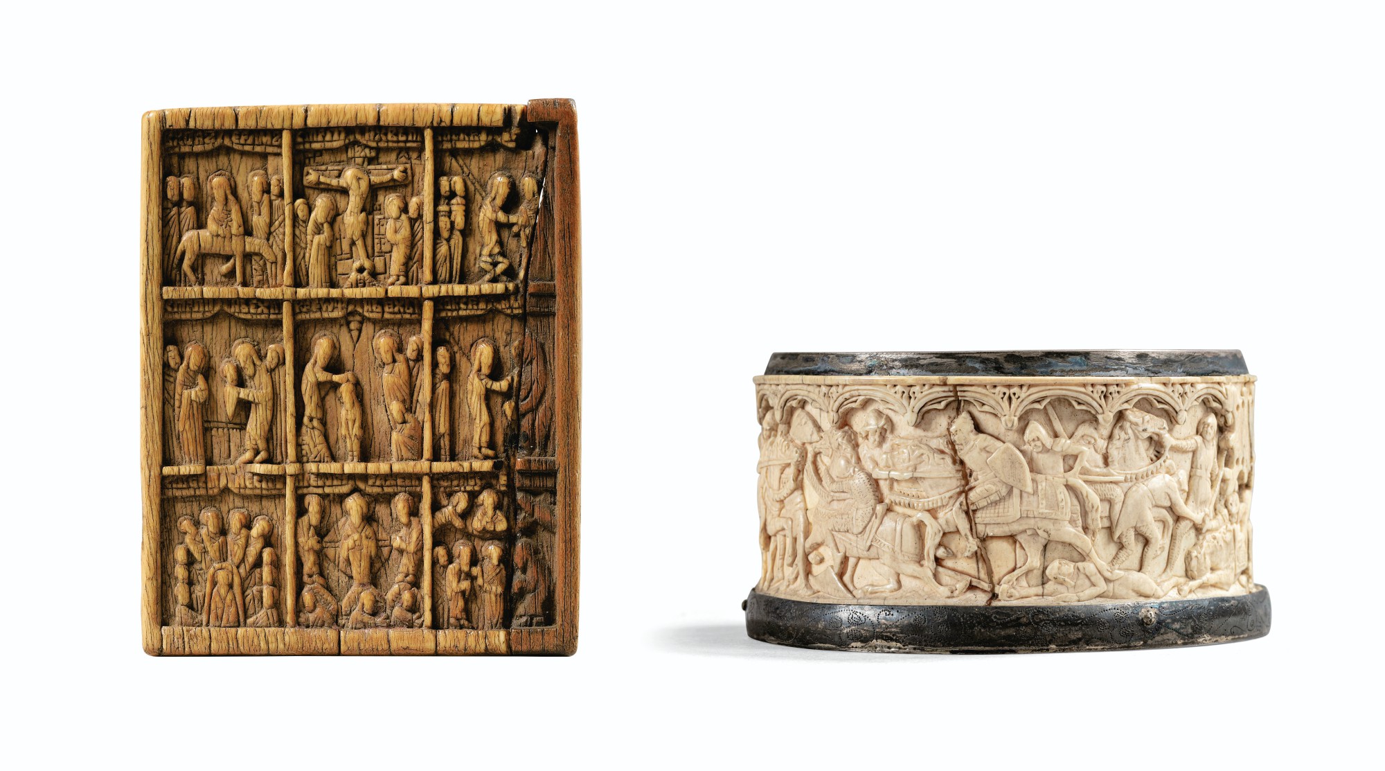 ITALIAN, 15TH CENTURY | A SILVER MOUNTED CARVED IVORY CONTAINER ...