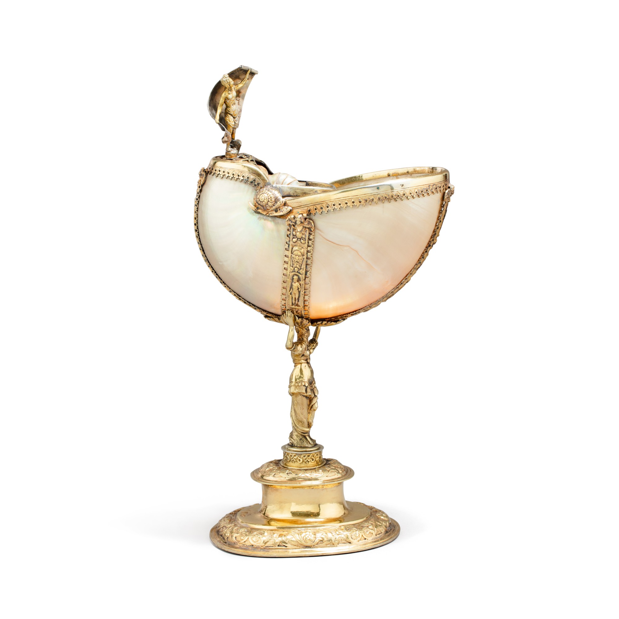 A German nautilus shell cup with silver-gilt mounts, Heinrich Beust ...
