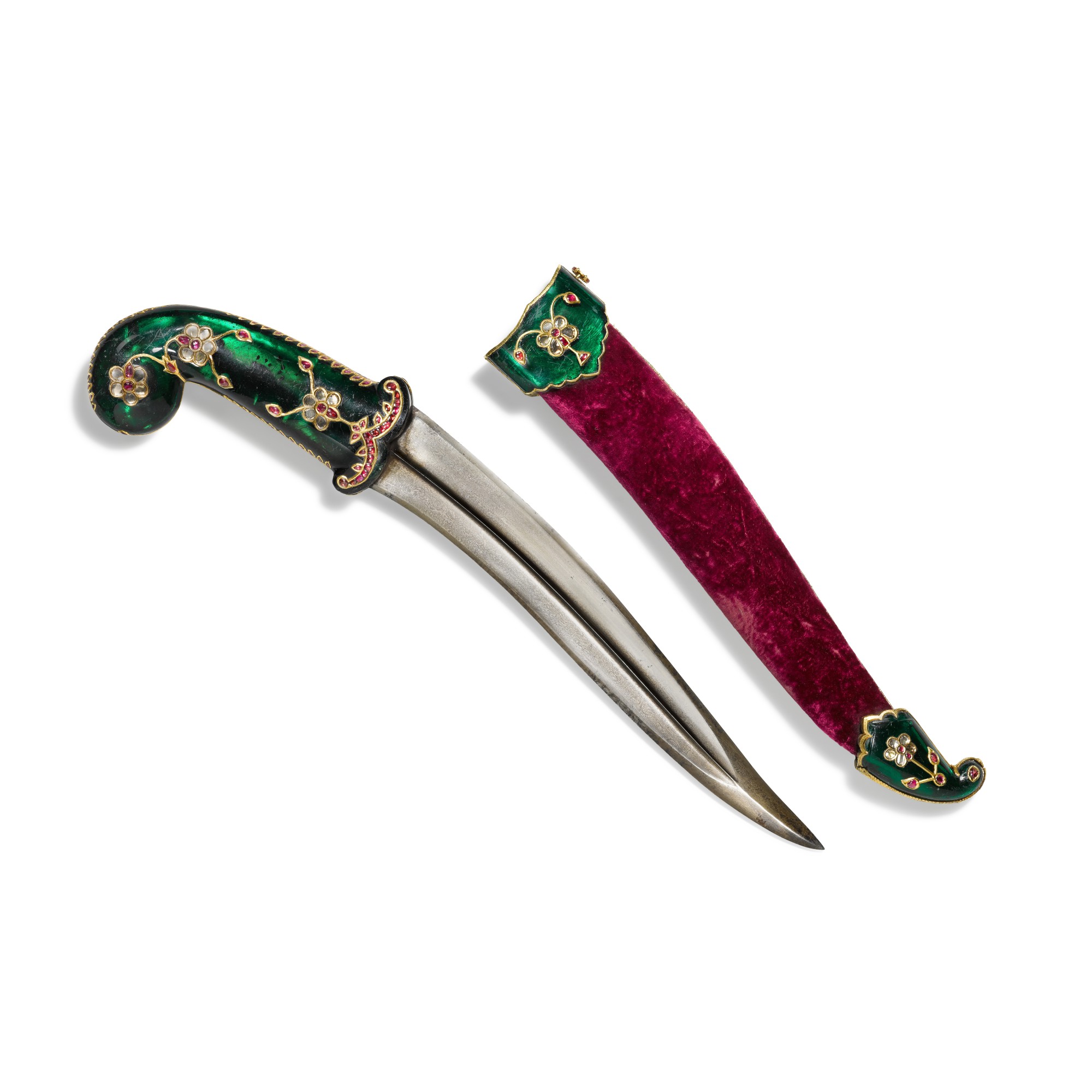 A Mughal gem-set glass-hilted dagger and scabbard, India, 18th century ...