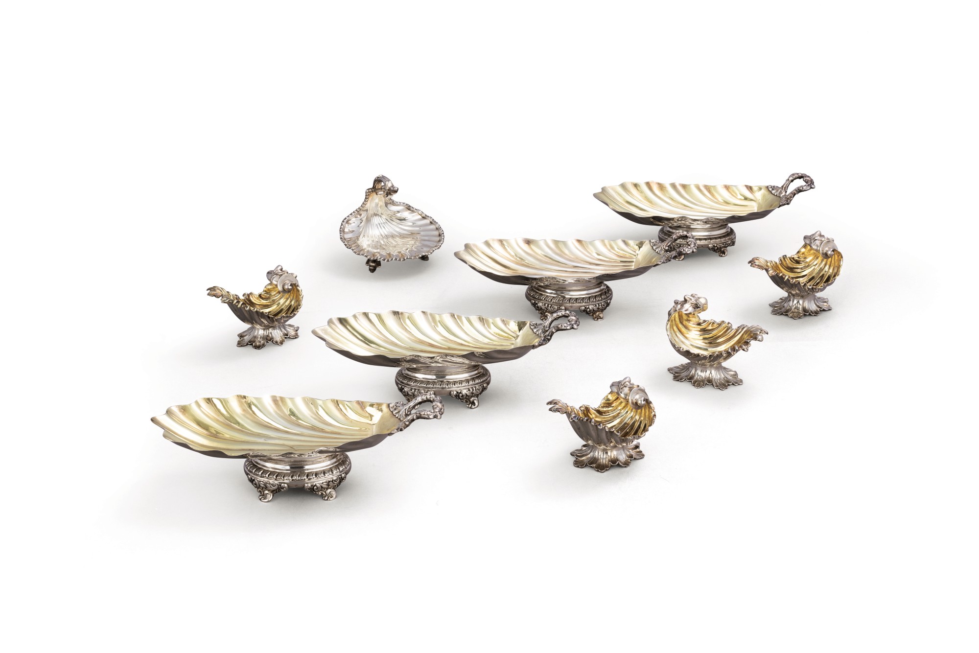 A set of four French silver shell dishes, circa 1850, a set of four ...