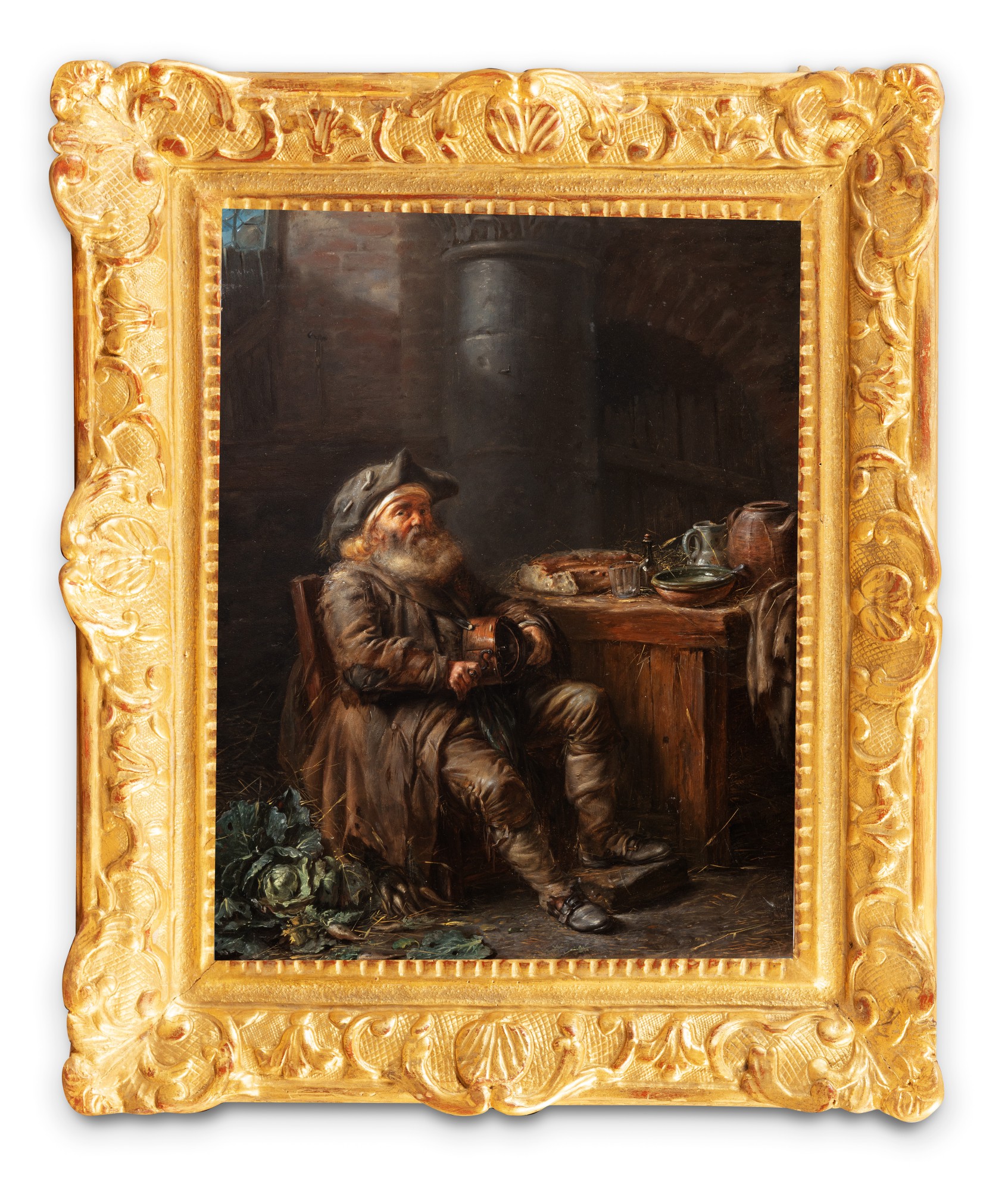 An old man playing the vielle in an interior | Intérieur avec un vieil ...