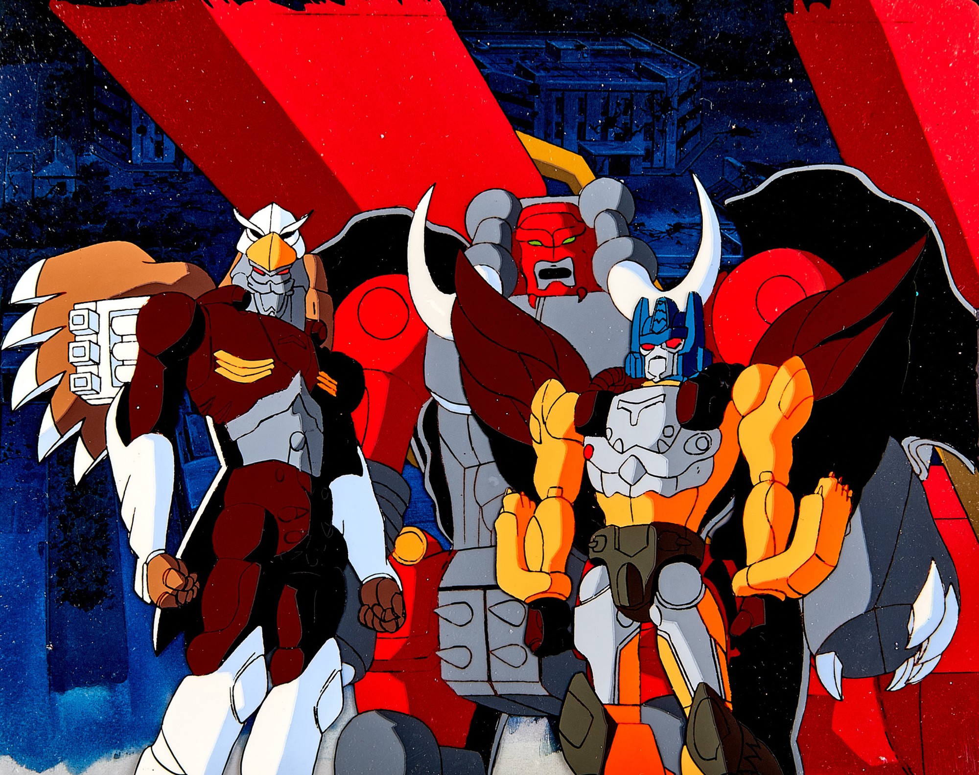 Group of Transformers Animation Cels with Dougas and Printed Background ...
