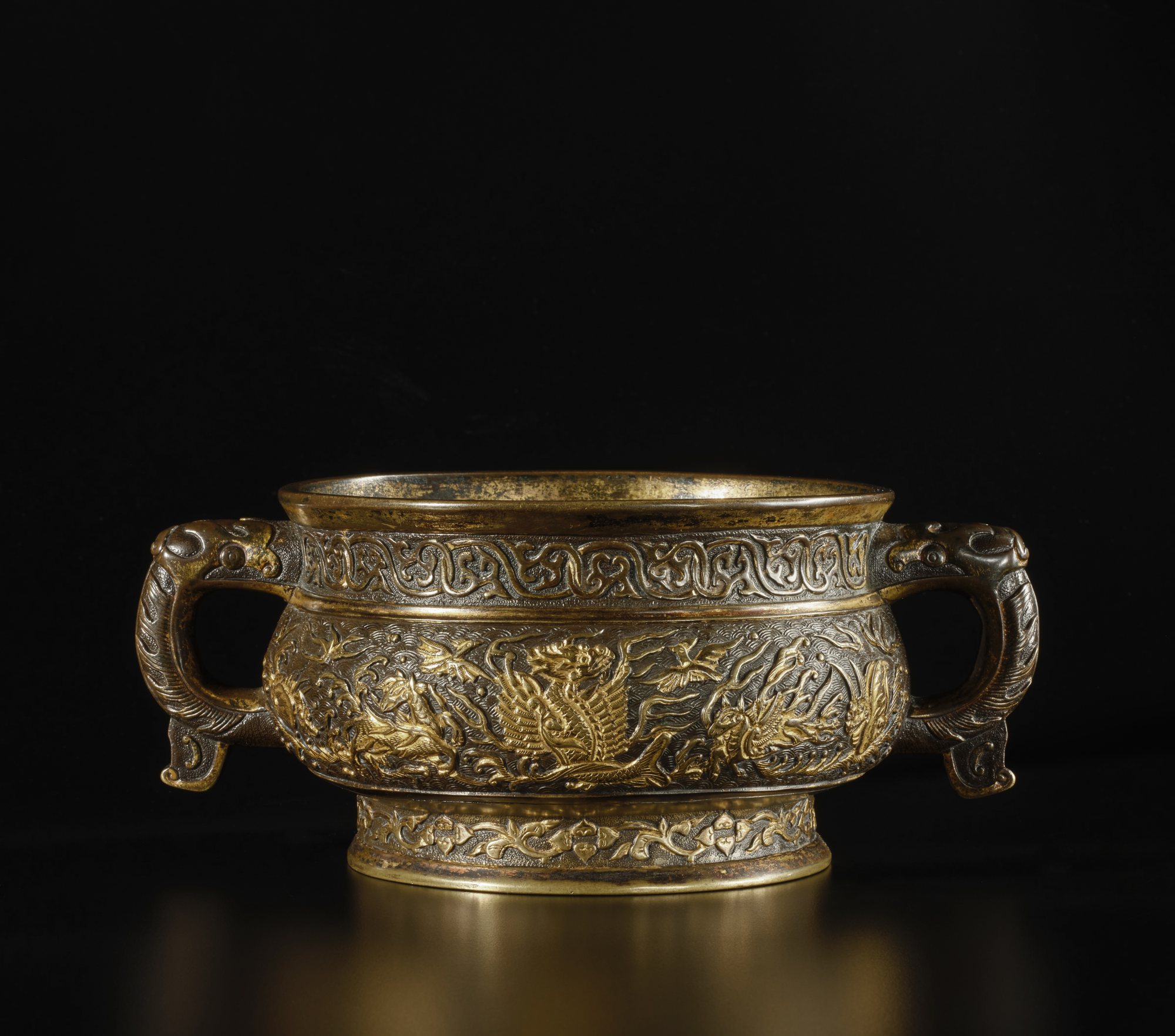 A parcel-gilt bronze 'mythical beast' censer, Signed Hu Wenming, Ming ...