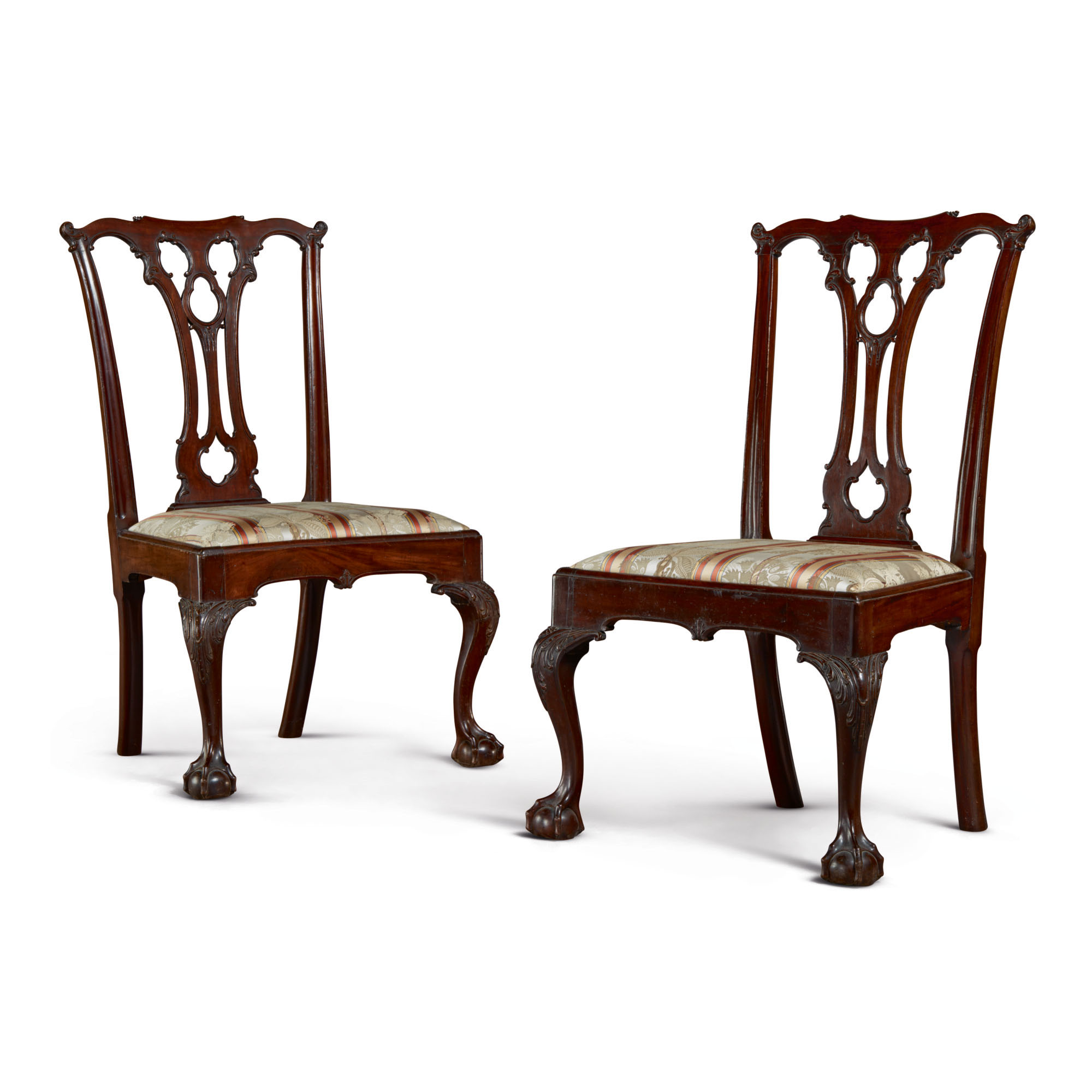 FINE PAIR OF CHIPPENDALE CARVED MAHOGANY SIDE CHAIRS, POSSIBLY FROM THE ...
