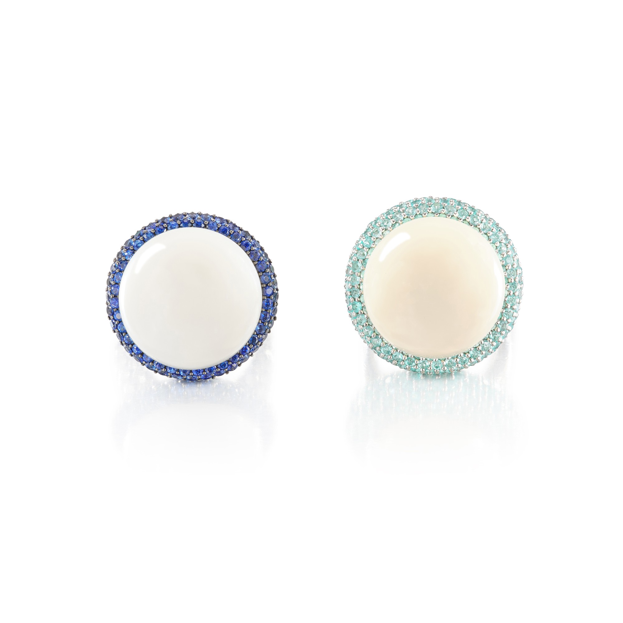 Two Clam Pearl, Diamond and Gem-Set Rings | 蚌珠 配 鑽石 及 寶石 戒指 兩枚 ...