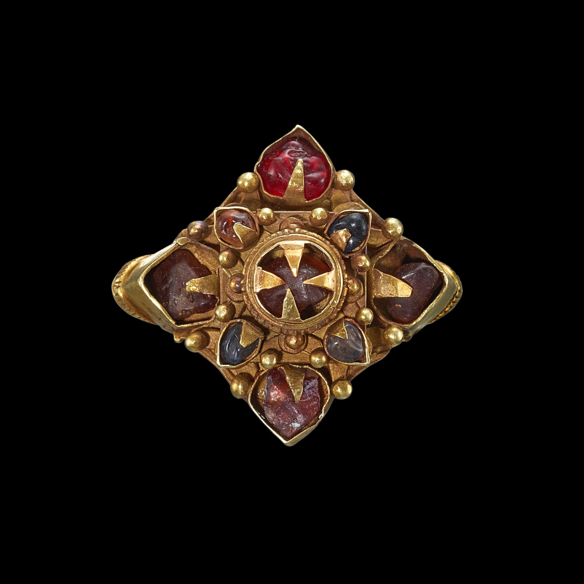 A solid gold and macle stone ring with floral bezel Champa, 7th-12th ...
