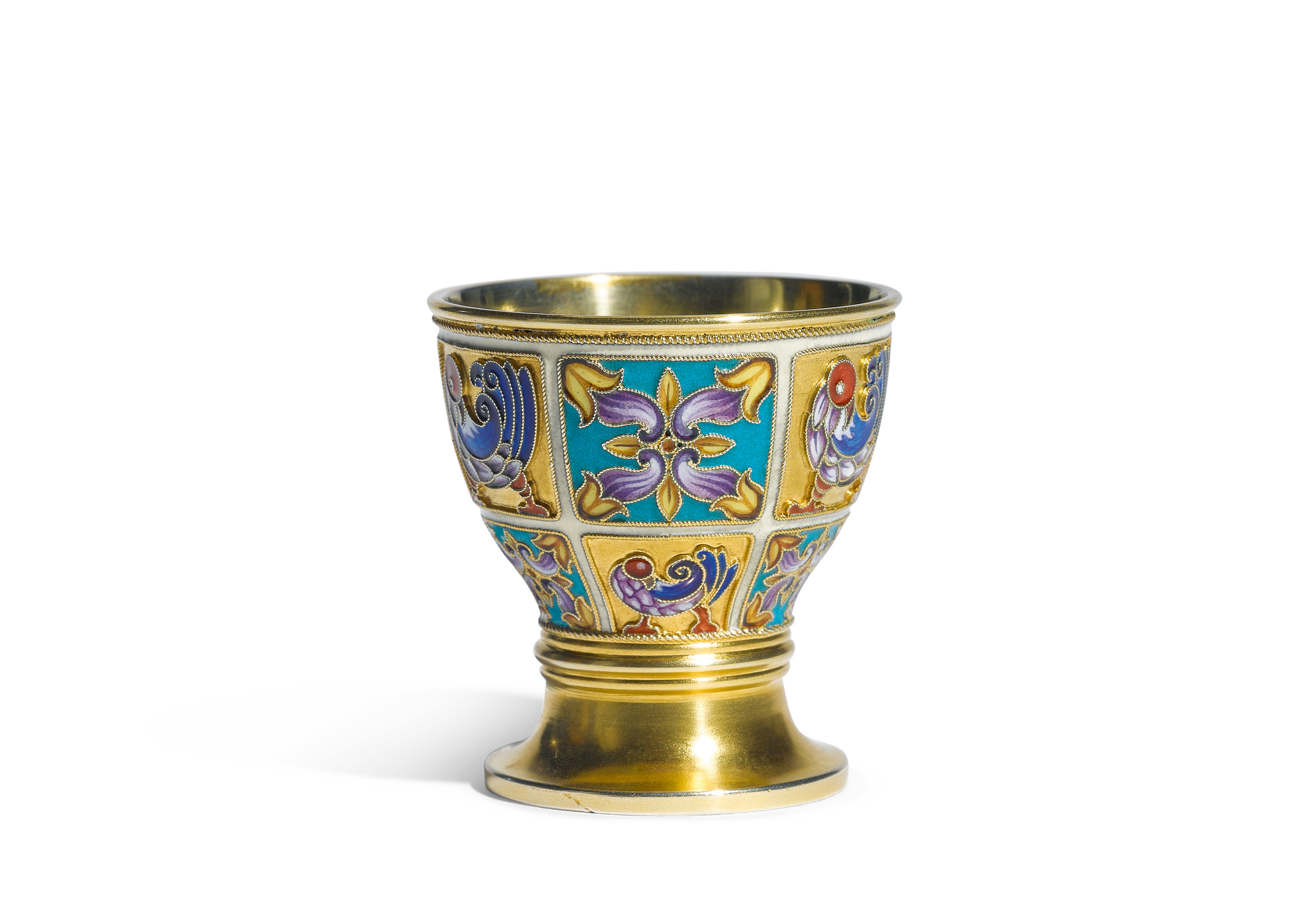 A Fabergé silver and cloisonné enamel egg cup, Moscow, 1899-1908 ...