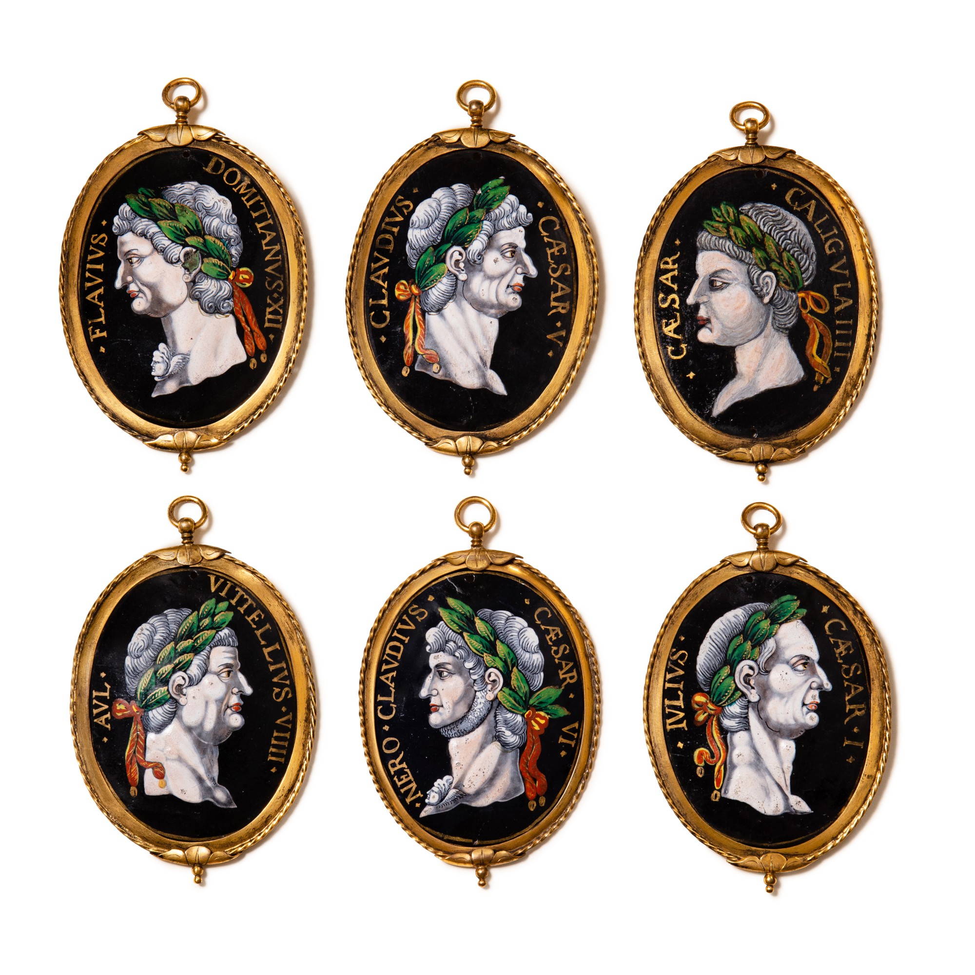 Twelve Limoges oval painted enamel ovals of the Twelve Caesars, Workshop of Jacques I Laudin ...