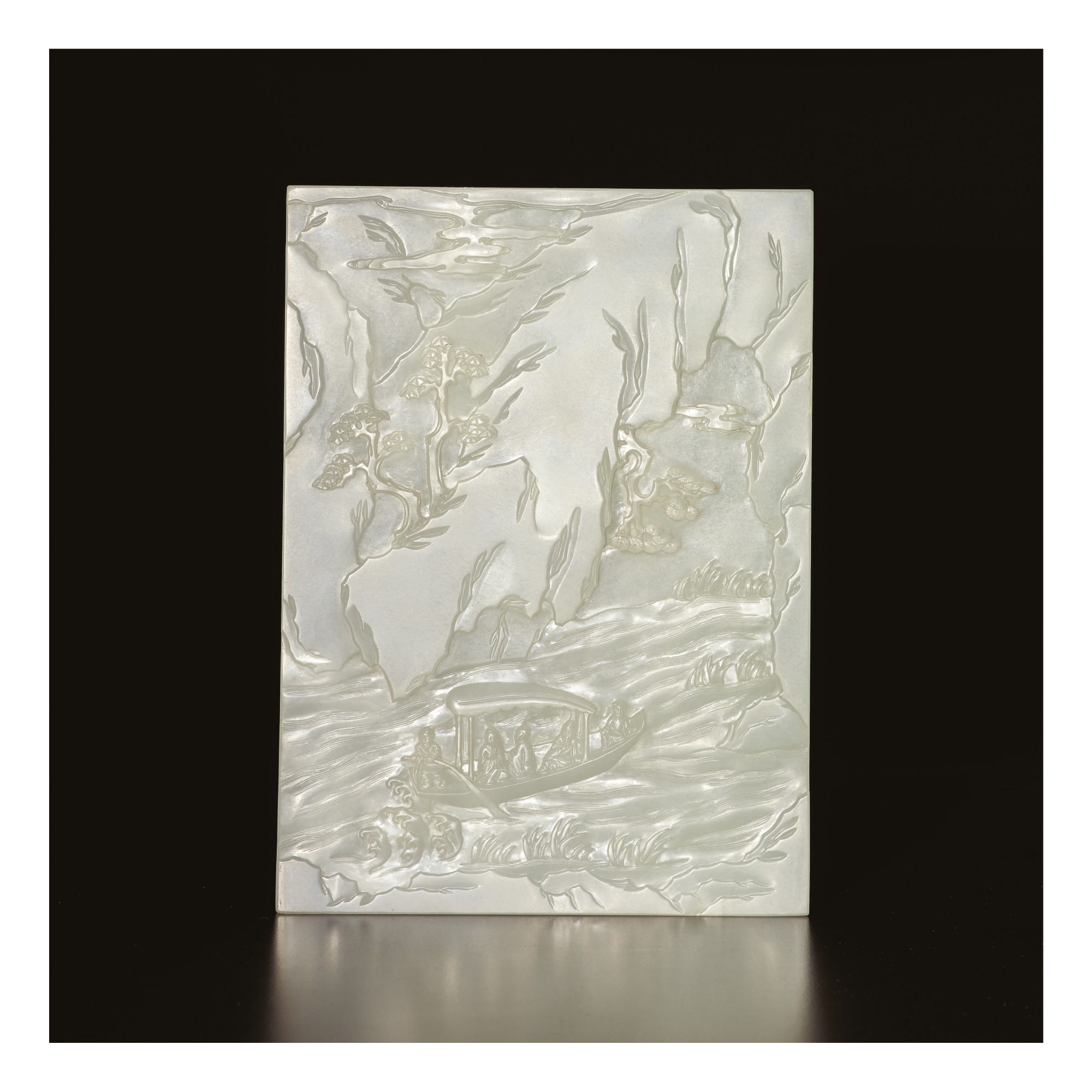 AN EXCEPTIONAL WHITE JADE 'RED CLIFFS' TABLE SCREEN, QING DYNASTY ...