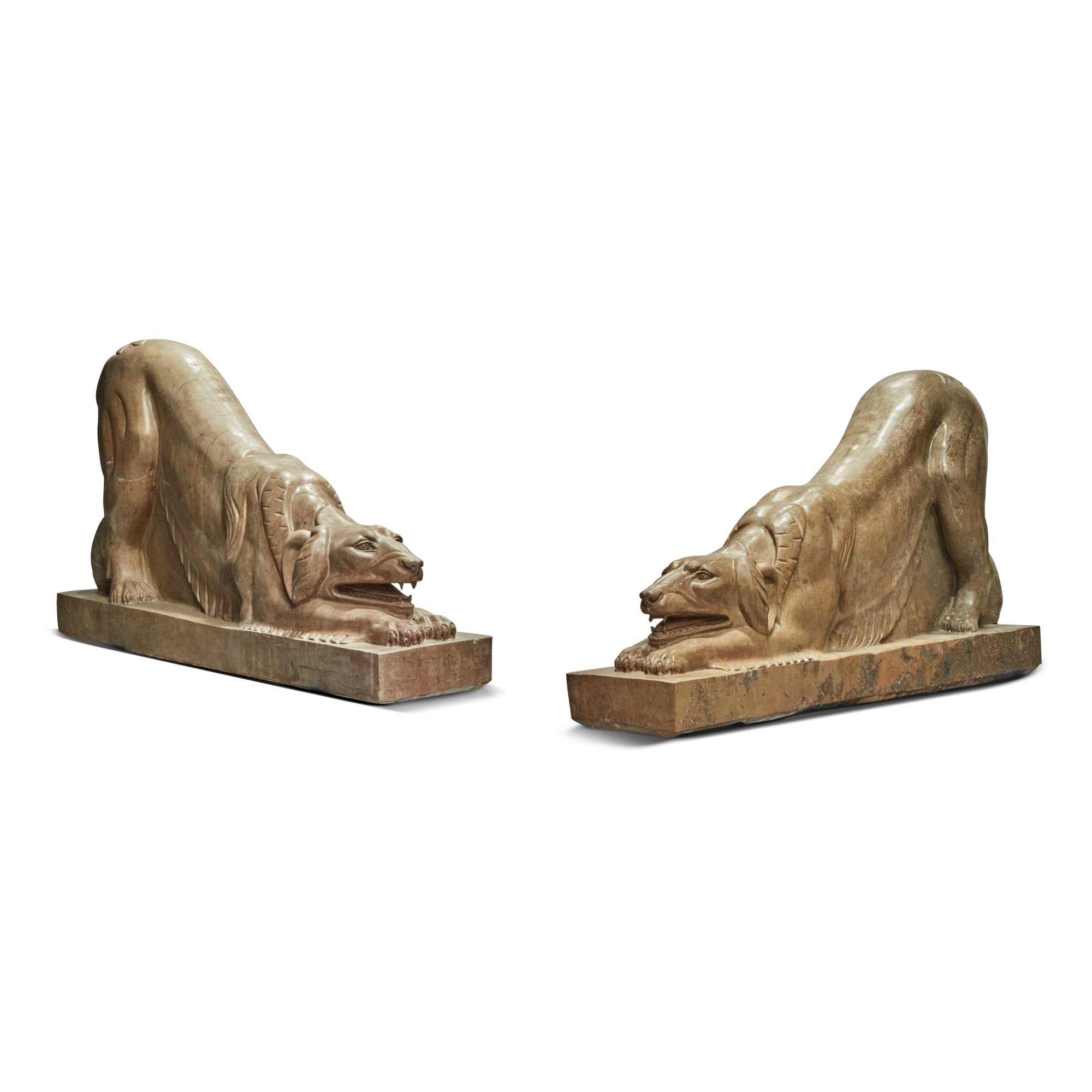 A Pair of Large Italian Siena Marble Dogs, Both Signed Sandoz ...